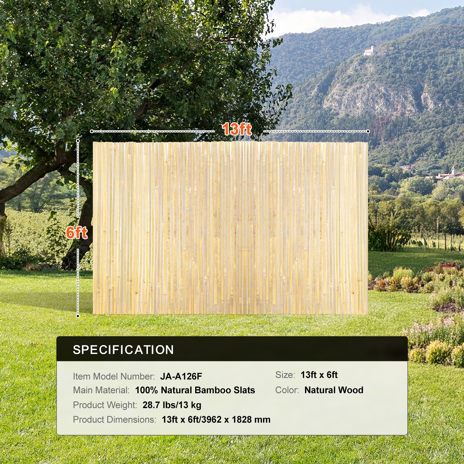 Mecale 6-ft H x 13-ft L Natural Rolled Bamboo Fence Privacy Screen Eco ...