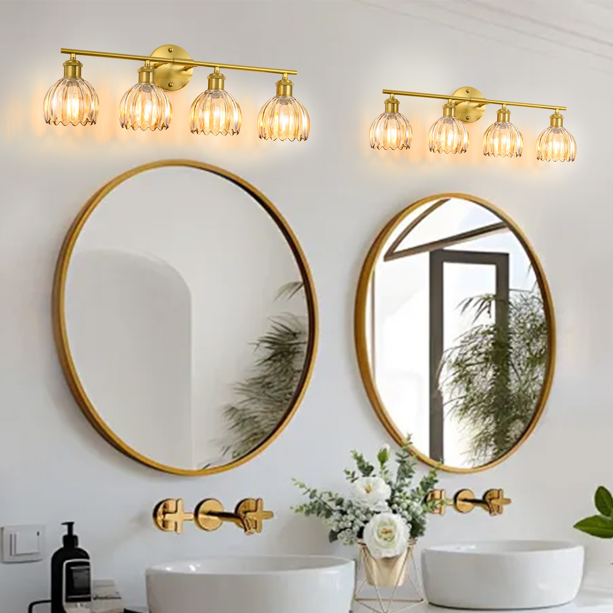 DAKAFUL 26.38 in. 4-Light Modern Gold Bathroom Vanity Light with Amber ...