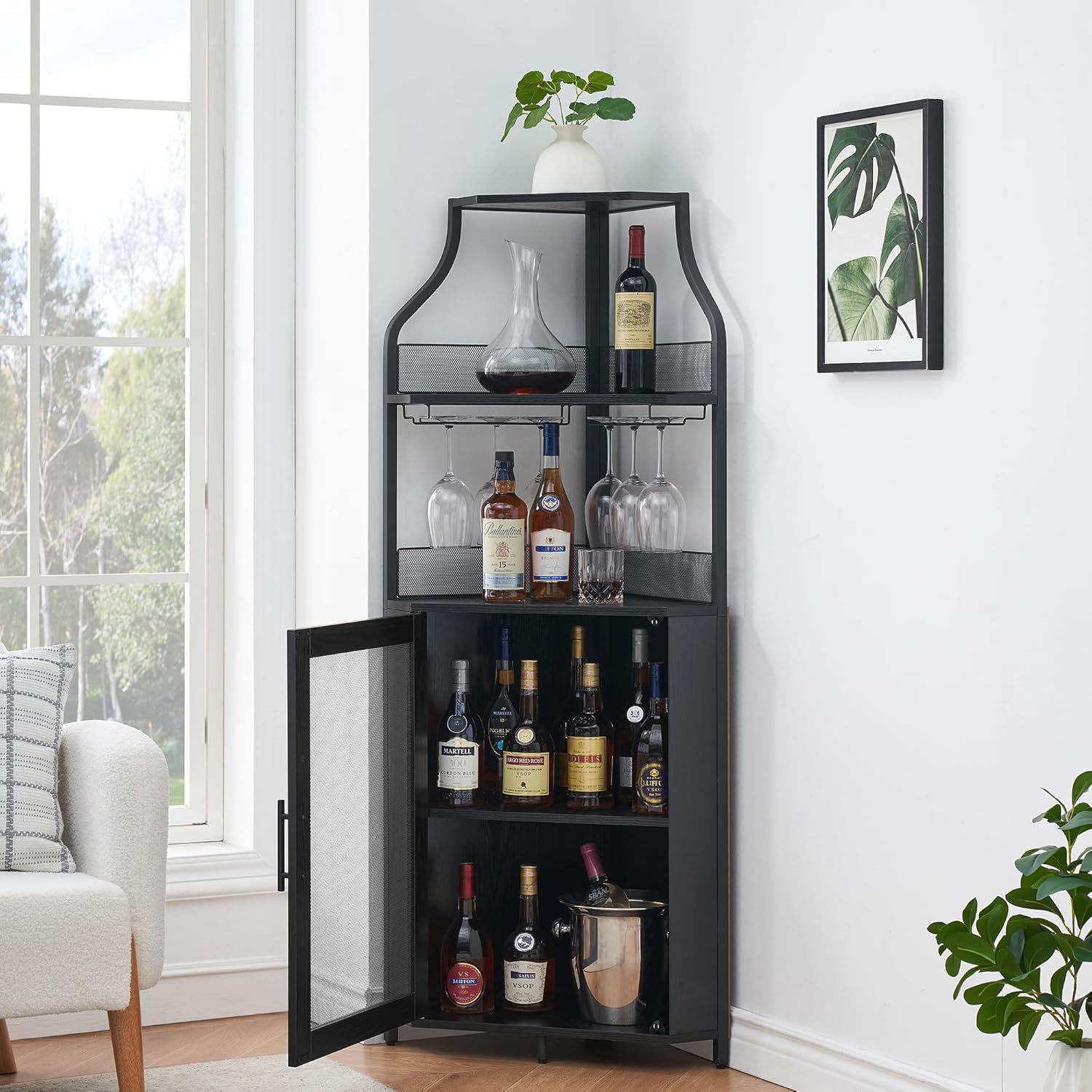 GAOMON Corner Wine Cabinet with Detachable Wine Rack 5 Tier Industrial ...