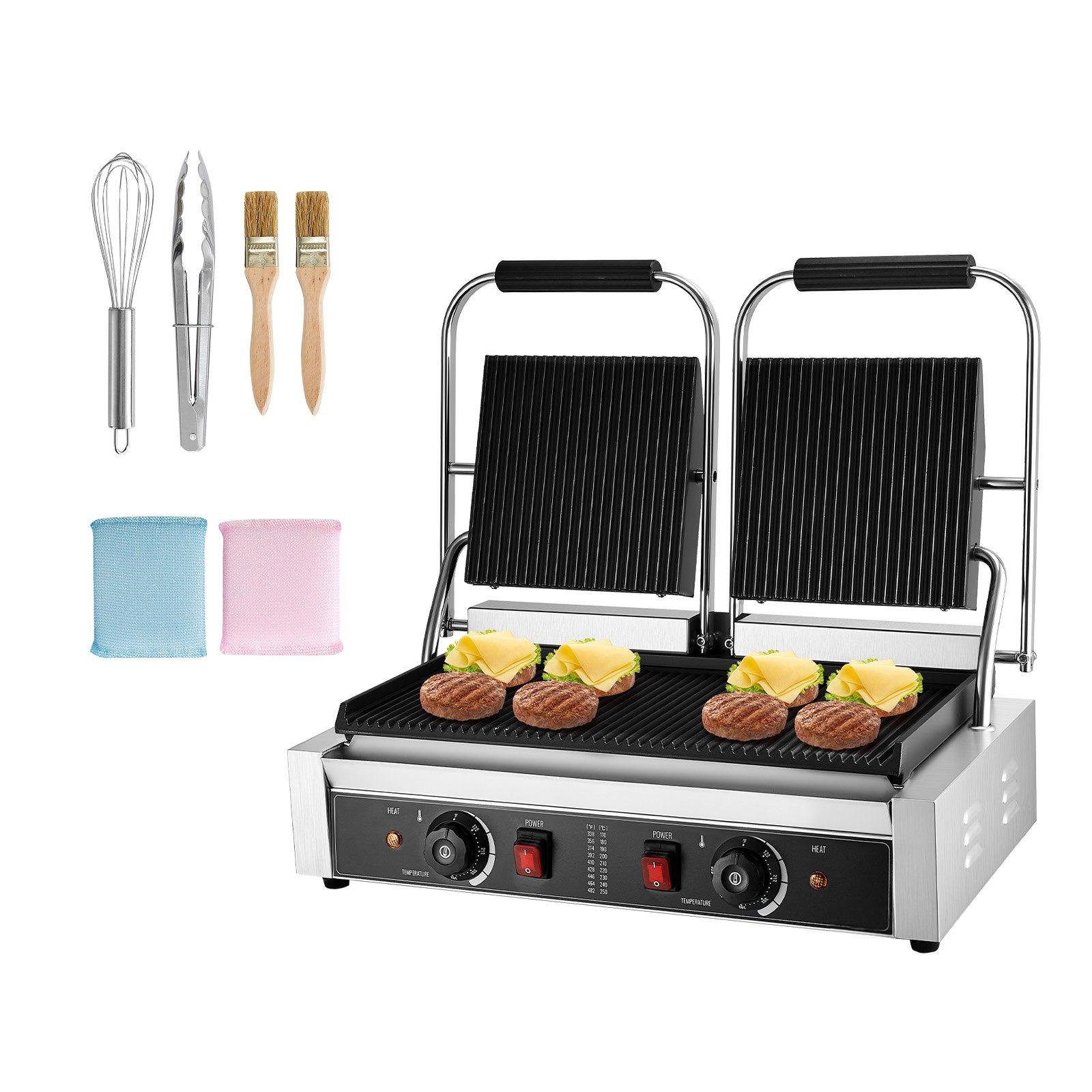 Mecale Stainless Steel 3600W Commercial Double Panini Grill Sandwich ...