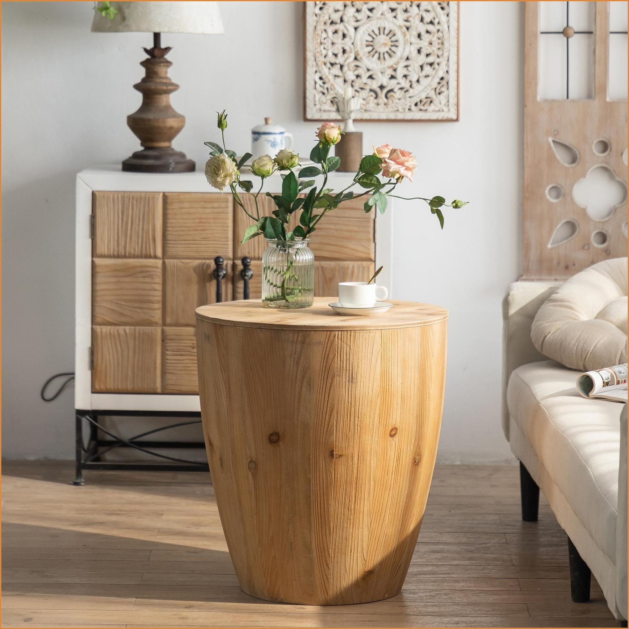 Watnature Vintage Fir Wood Bucket Coffee Table for Living orDining ...