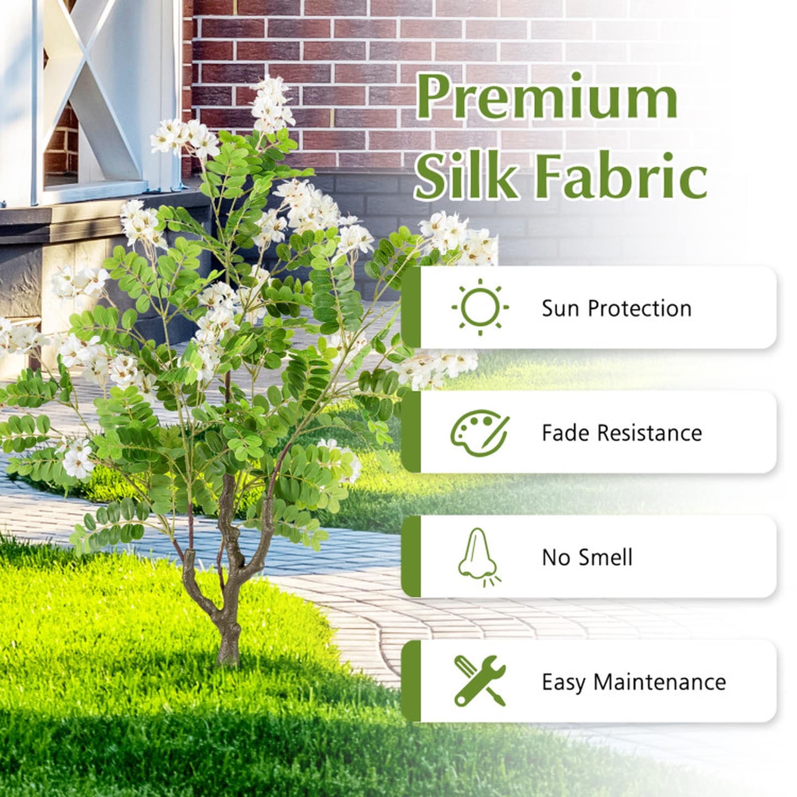 SUGIFT 2 Pack Artificial Locust Flower Trees 39-in Fake Evergreen ...