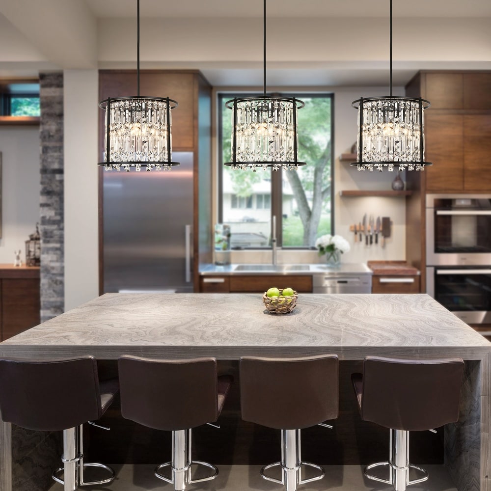 Henveton Kinlea 4 Light Black Crystal Chandelier Modern Round Glam ...