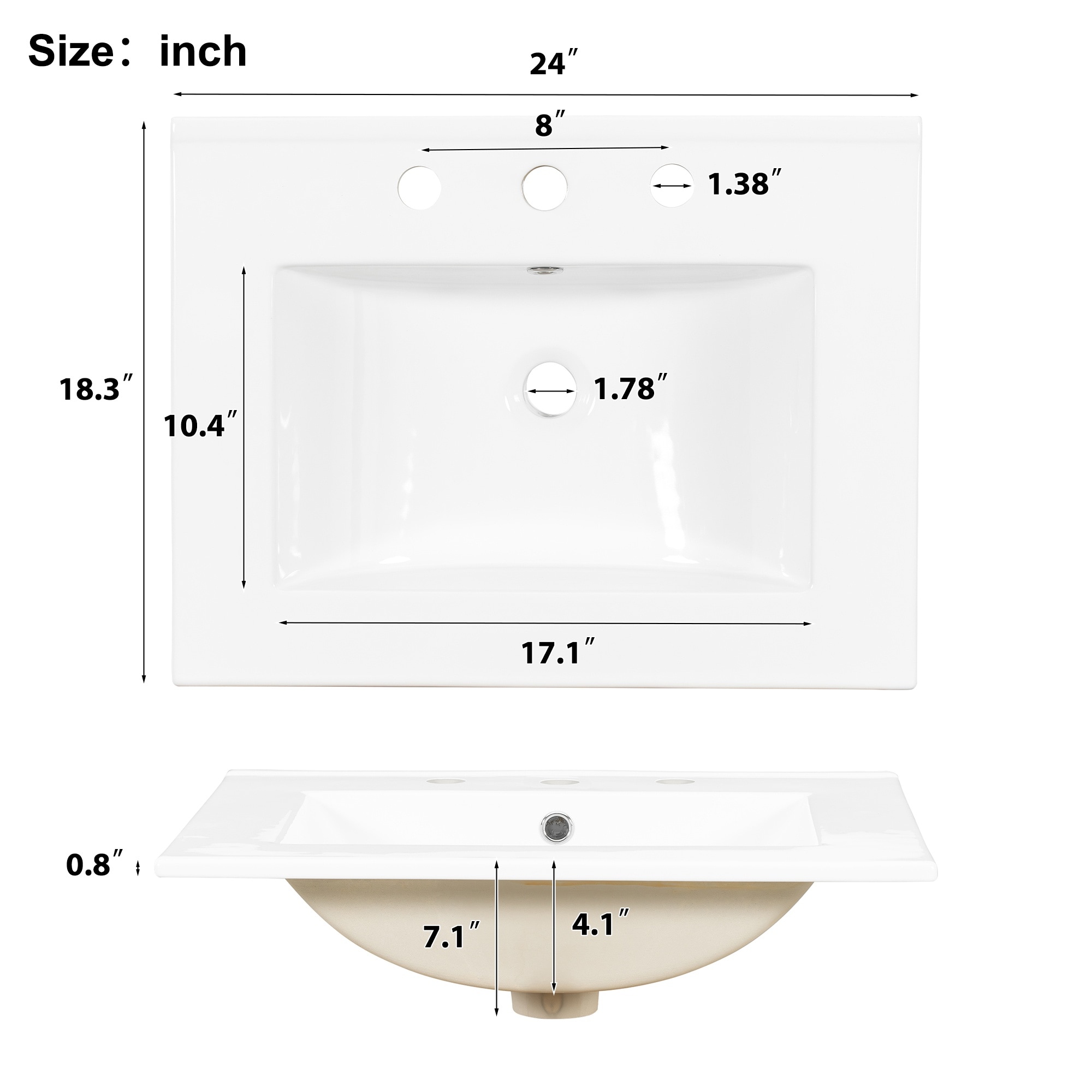 Homy Casa Pearl White 24 Inch Bathroom Vanity Cabinet with Sink Solid ...