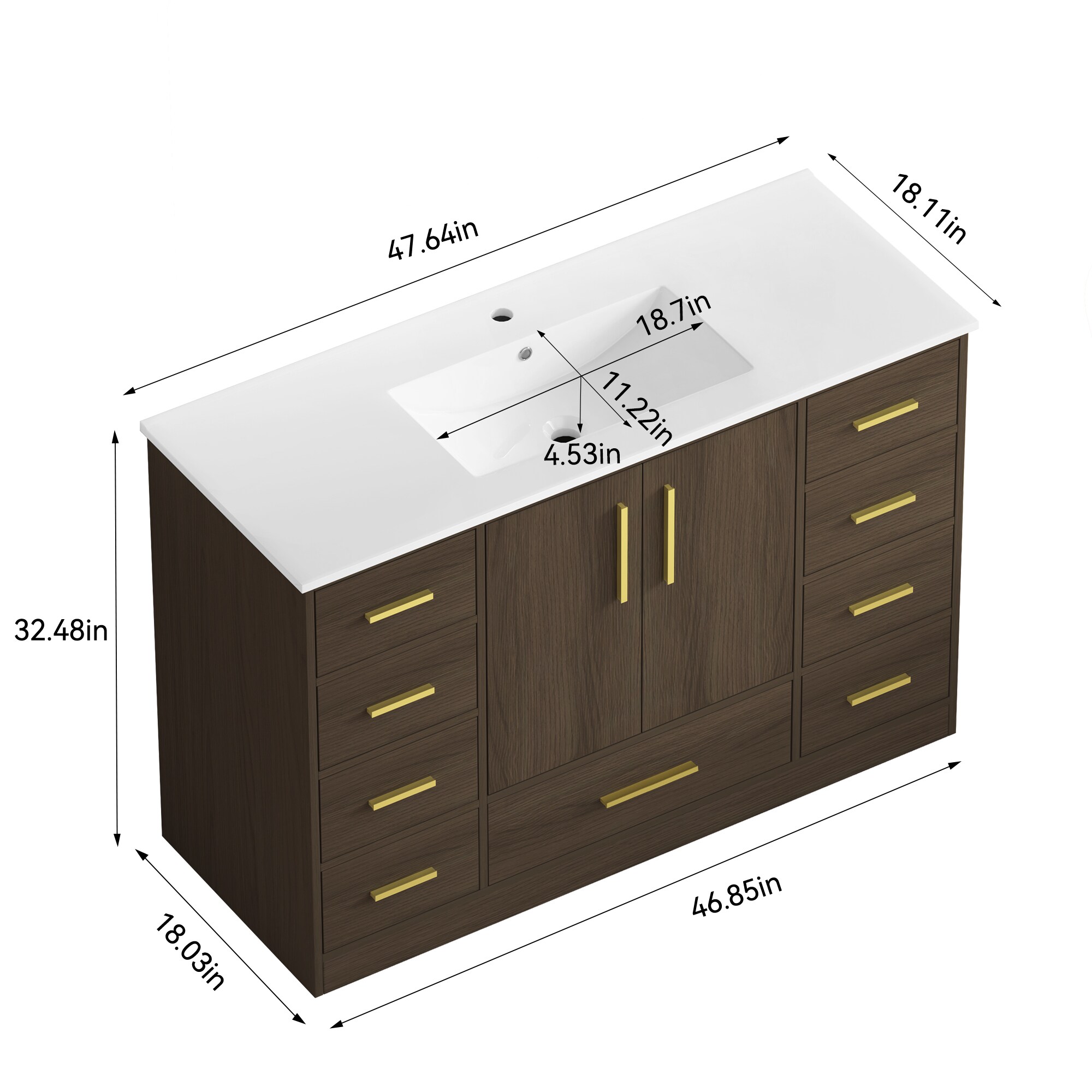 Vanityfus 48 inch Bathroom Vanity with 2 Soft-Close Doors and 9 Drawers ...