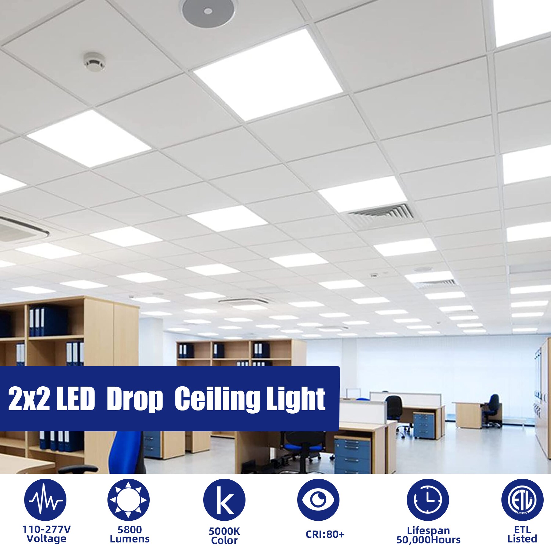 Honbei 2 Pack of 2ft x 2ft 5800 Lumens Integrated LED Panel Light 5000K ...
