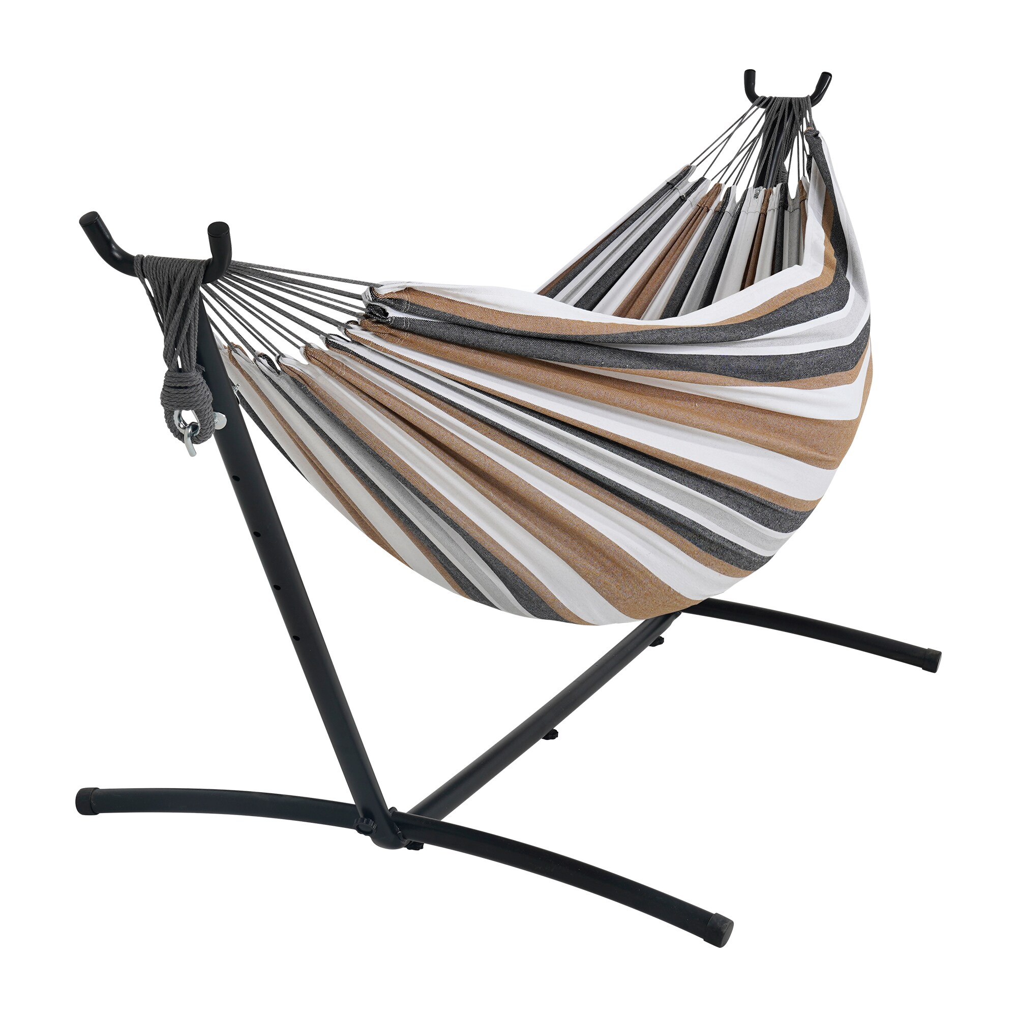 AURA OUTDOOR Hammock with Steel Stand Brown Stripes Fabric Hammock with ...