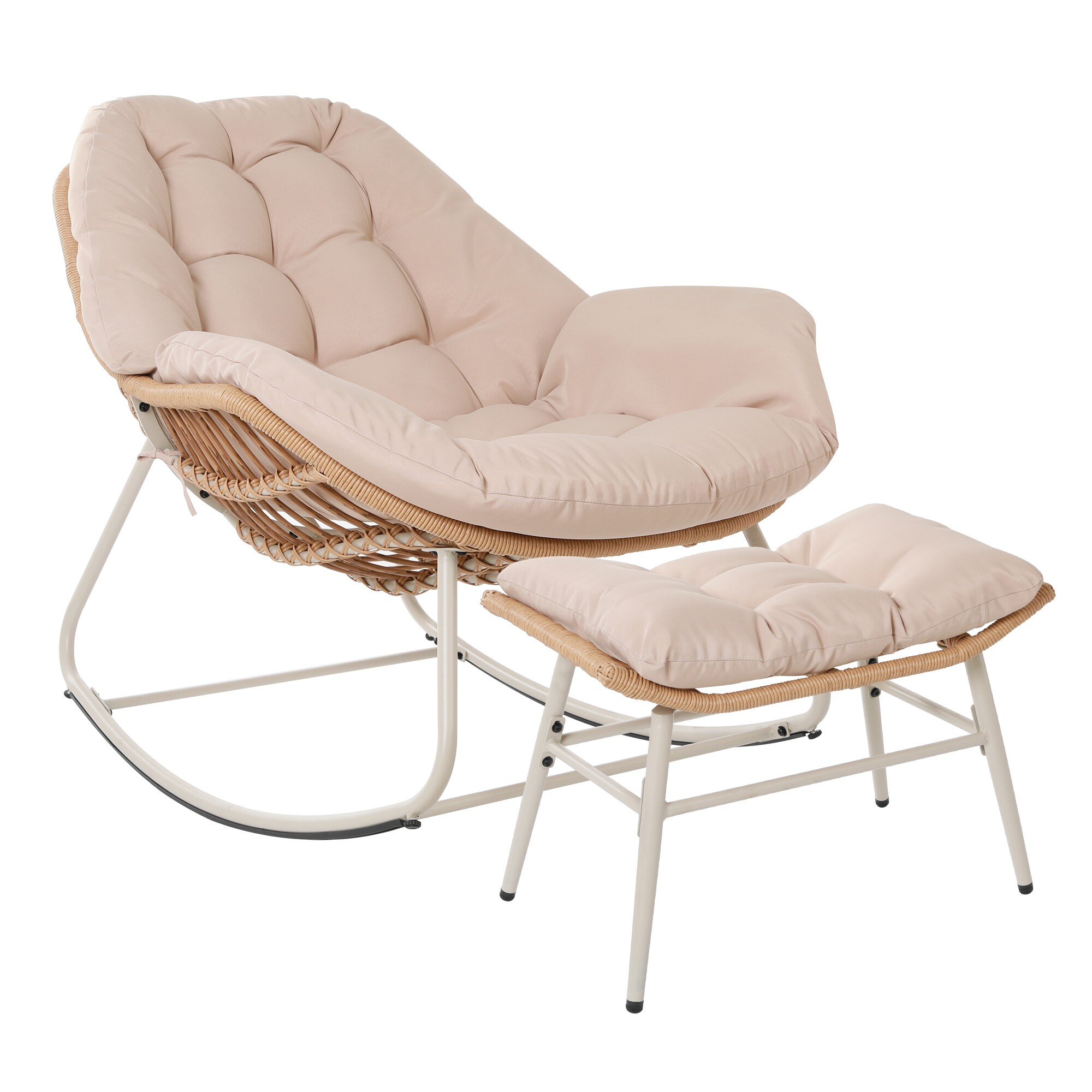 Patio Watcher Egg Rocking Chair Rattan Beige Iron Frame Rocking Chair ...