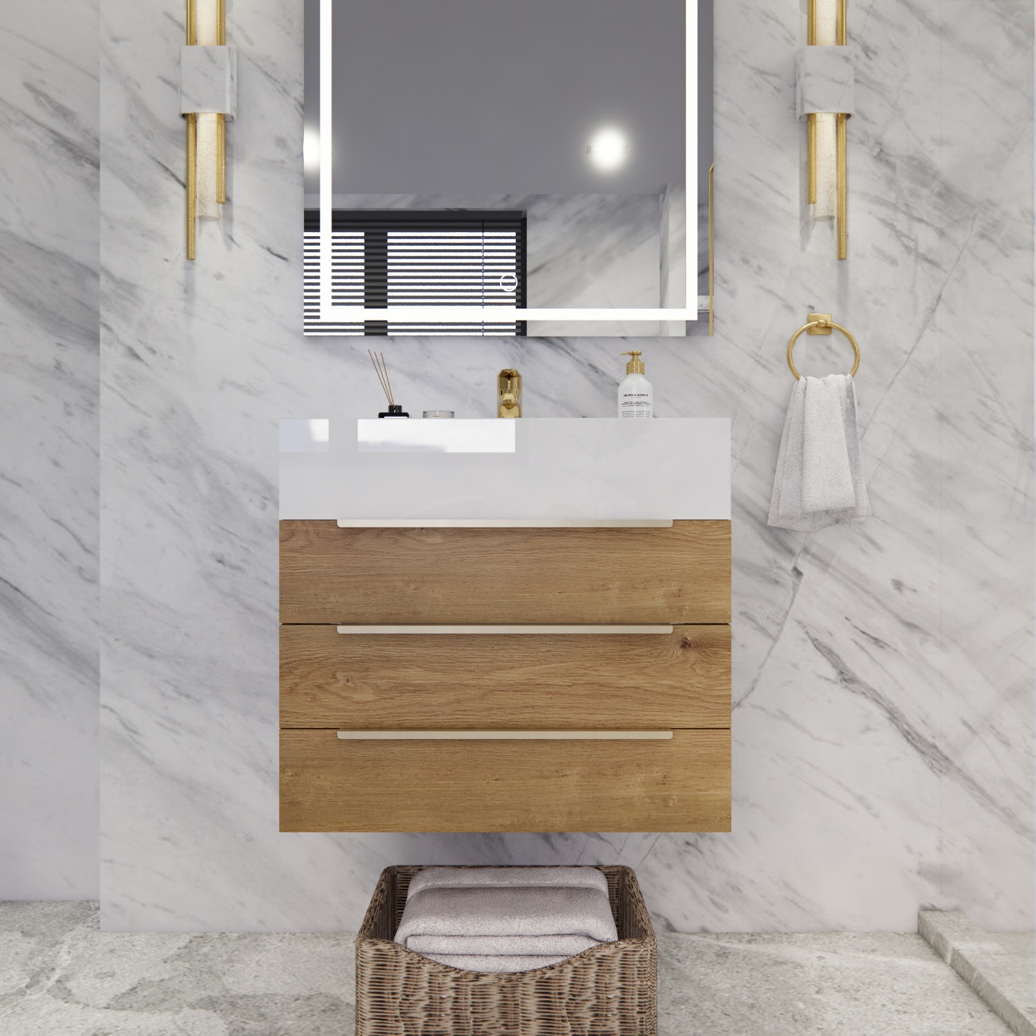 BV Better Vanity Bethany 24-in Oak Single Sink Floating Bathroom Vanity ...