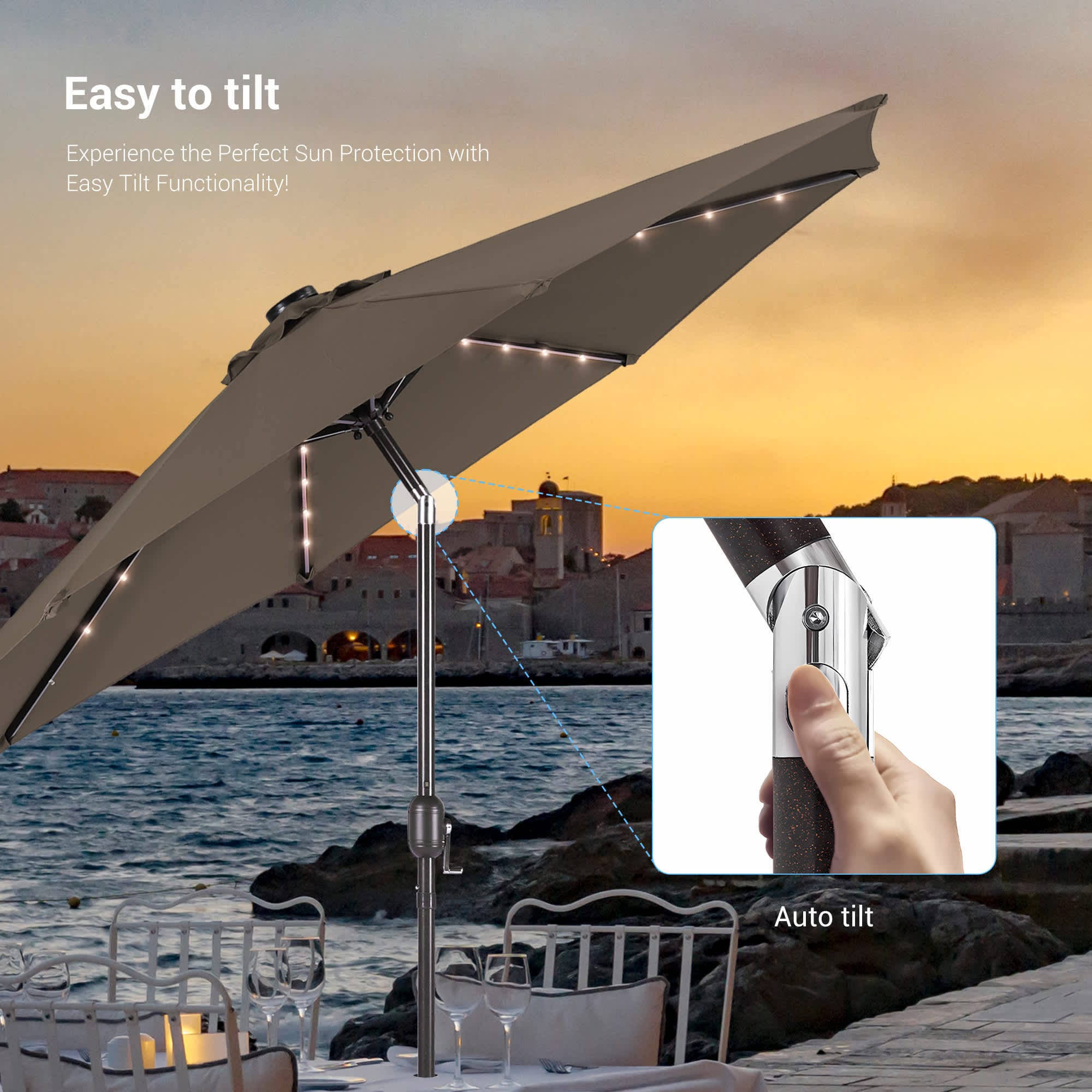 Aok Garden 10ft Solar LED Patio umbrella Outdoor Market Umbrella with ...