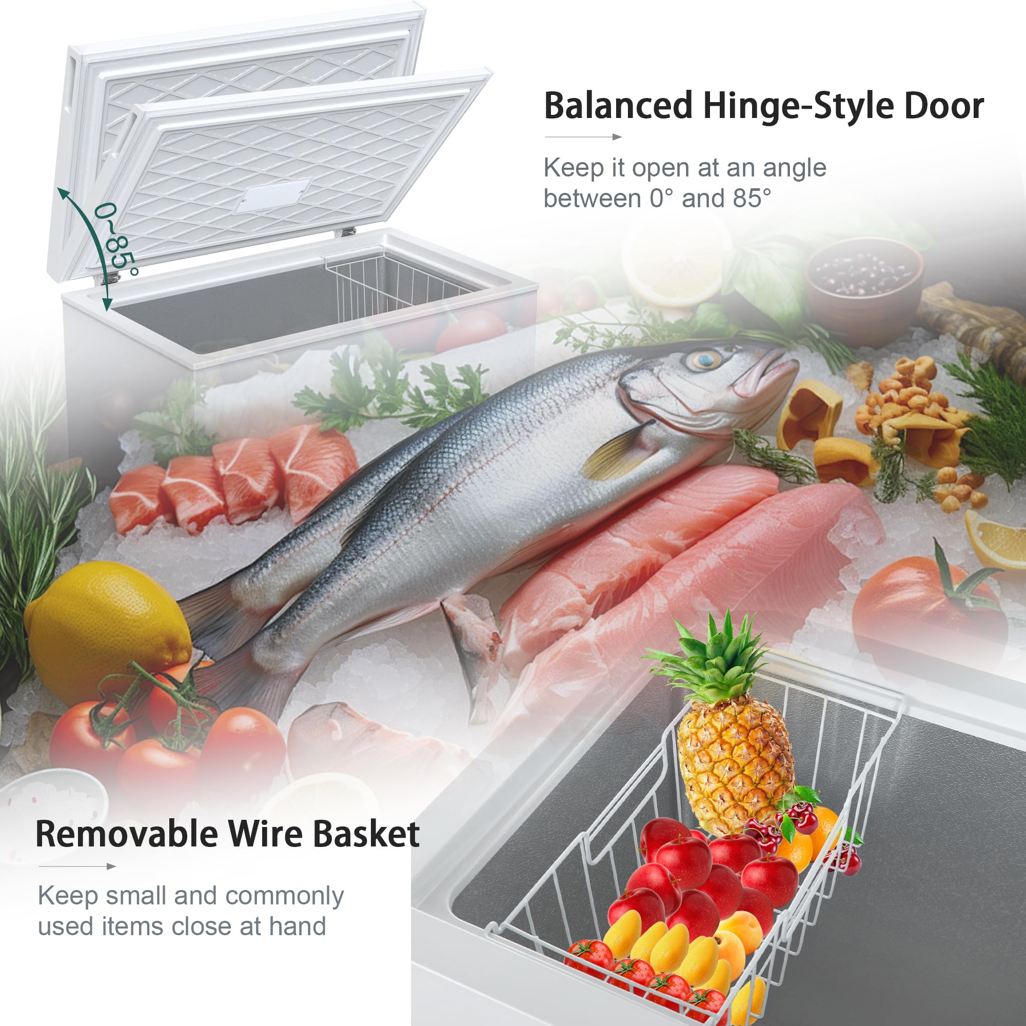 SUNCREAT Large Chest Freezer 9 Cu ft Deep Freezer FreeStanding Top Door ...
