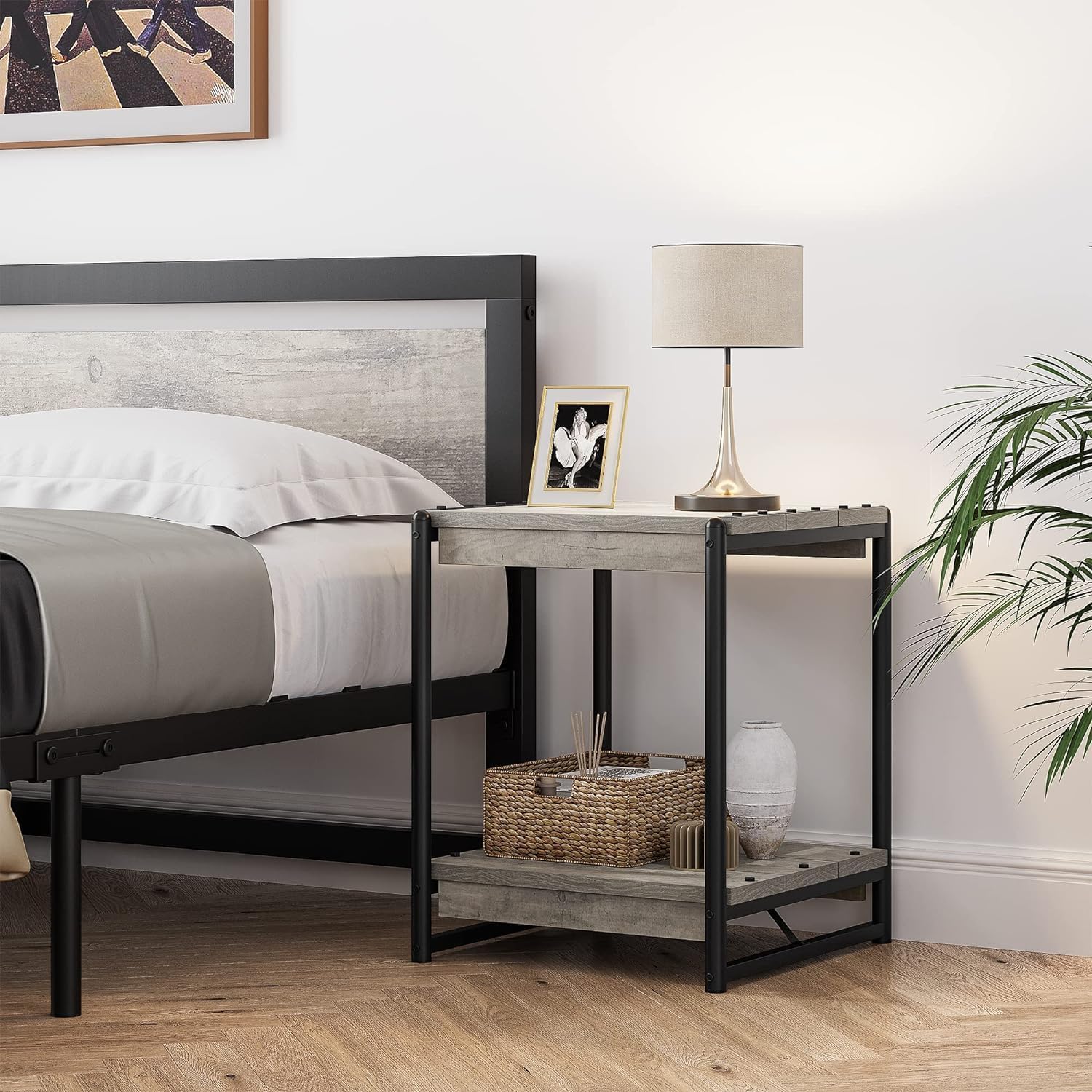 Garvee End Table Set of 2 Industrial 20in Side Table with 2-Tier Shelf ...