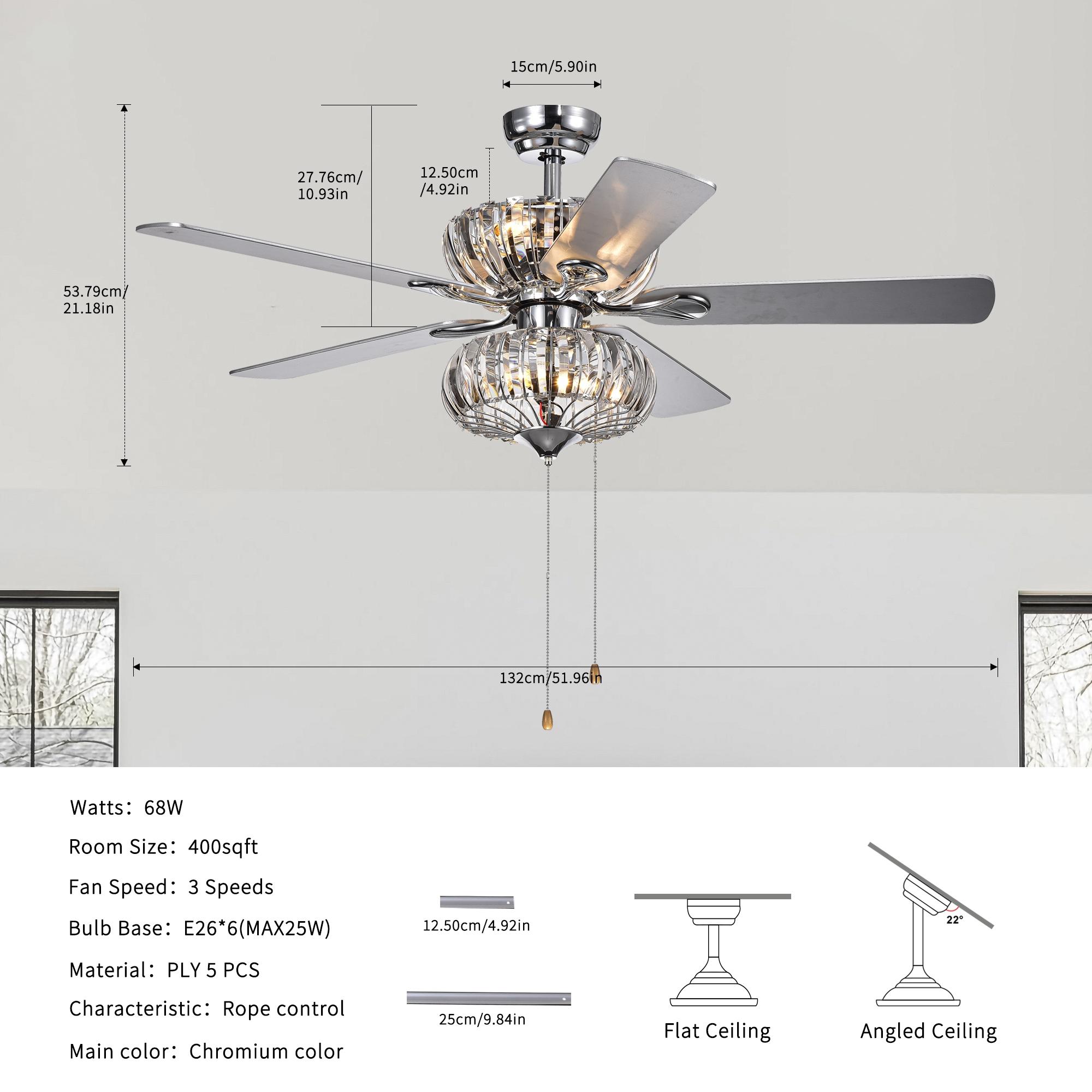 Bayfeve Crystal Ceiling Fan 52-in Chrome with Plywood Blades Indoor ...