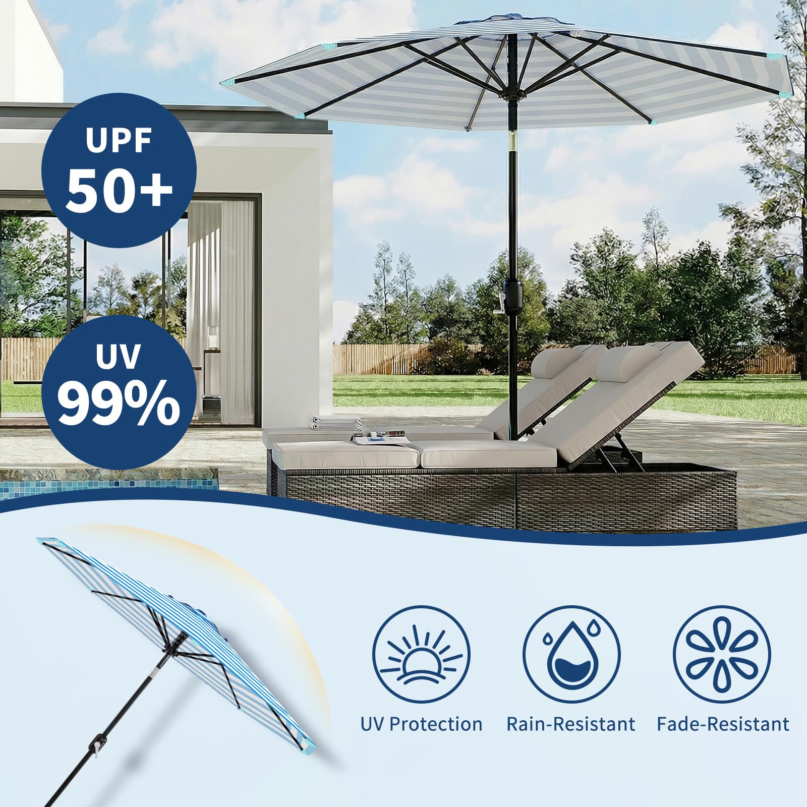 GarveeLife 9FT Outdoor Patio Umbrella 8 Sturdy Ribs Outdoor Table ...