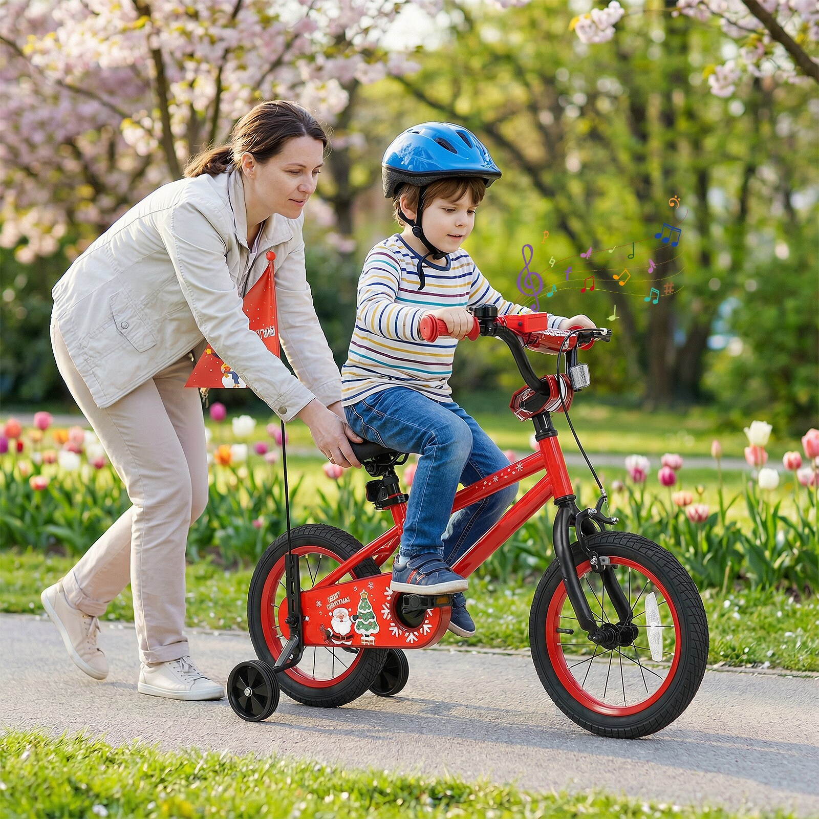 Slickblue Adjustable Kids Bike with Training Wheels Triple Brakes and ...