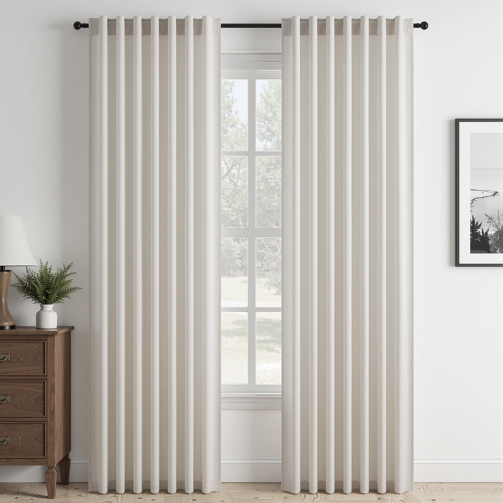 Topfinel 96-in Ivory Beige Boho Semi-sheer Back Tab Curtain panel pair ...