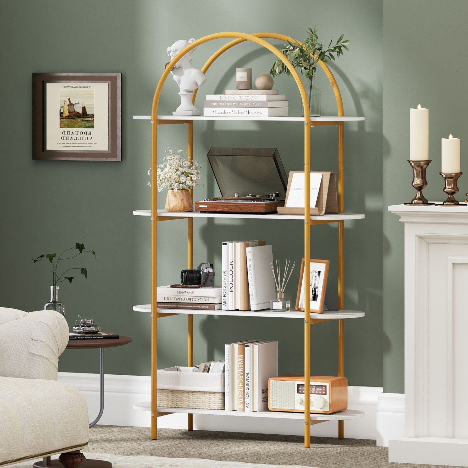 Slickblue Arched Metal Frame Display Bookcase (37.5 W x 61.5 H x 13.5 D ...
