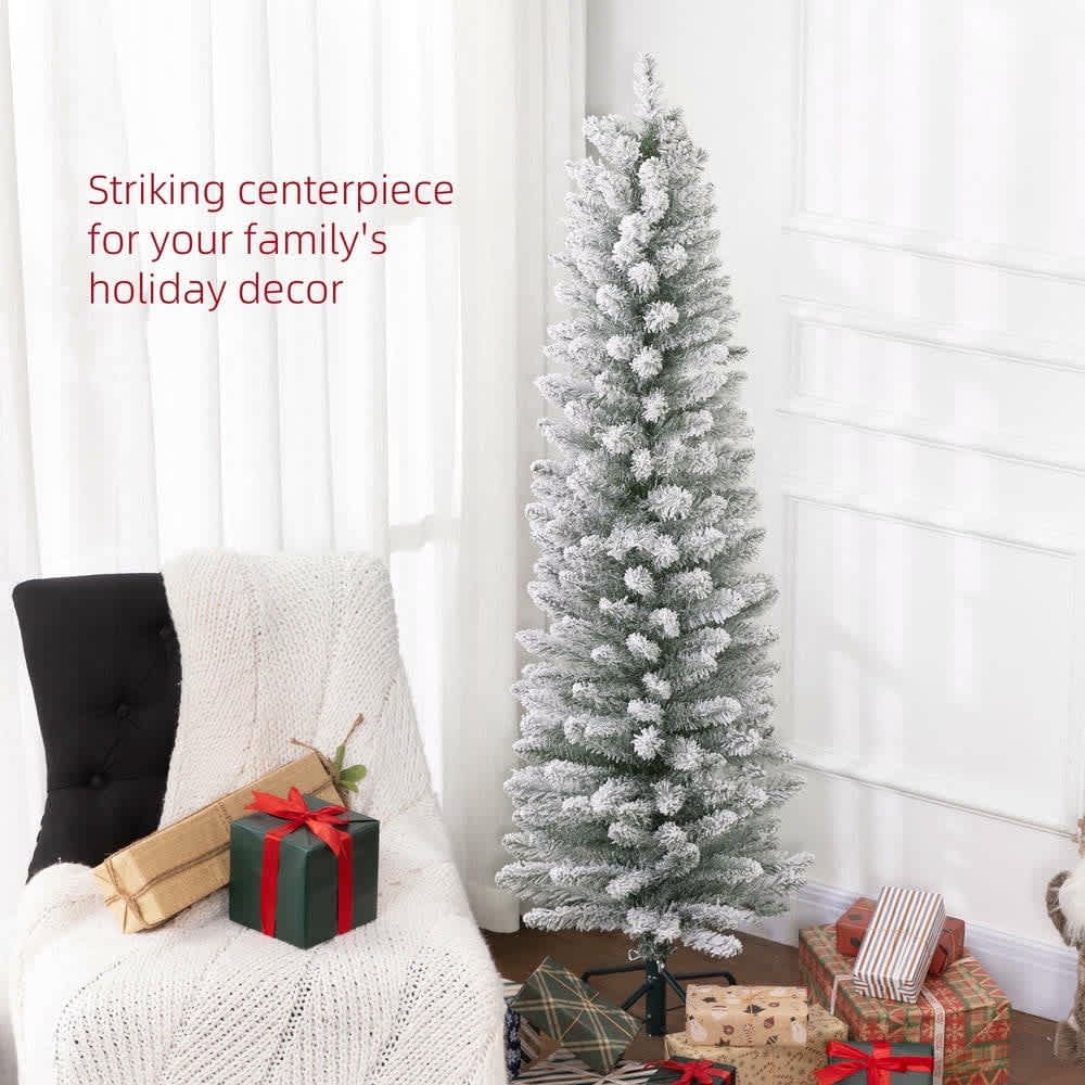 Choco Moon 5ft Slim Artificial Pencil Christmas Tree with Snow Flocked ...