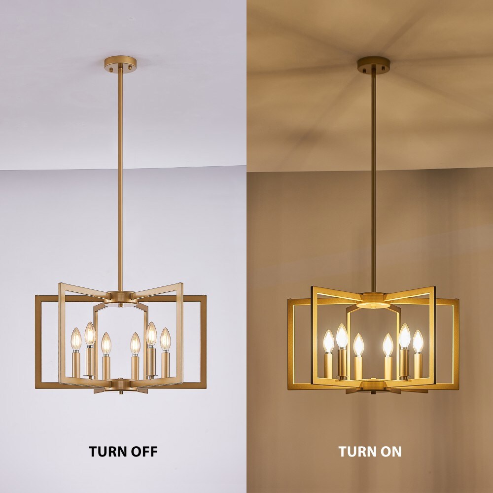 TomCare 21-in 6 Light Golden Modern Geometric Chandelier Industrial ...