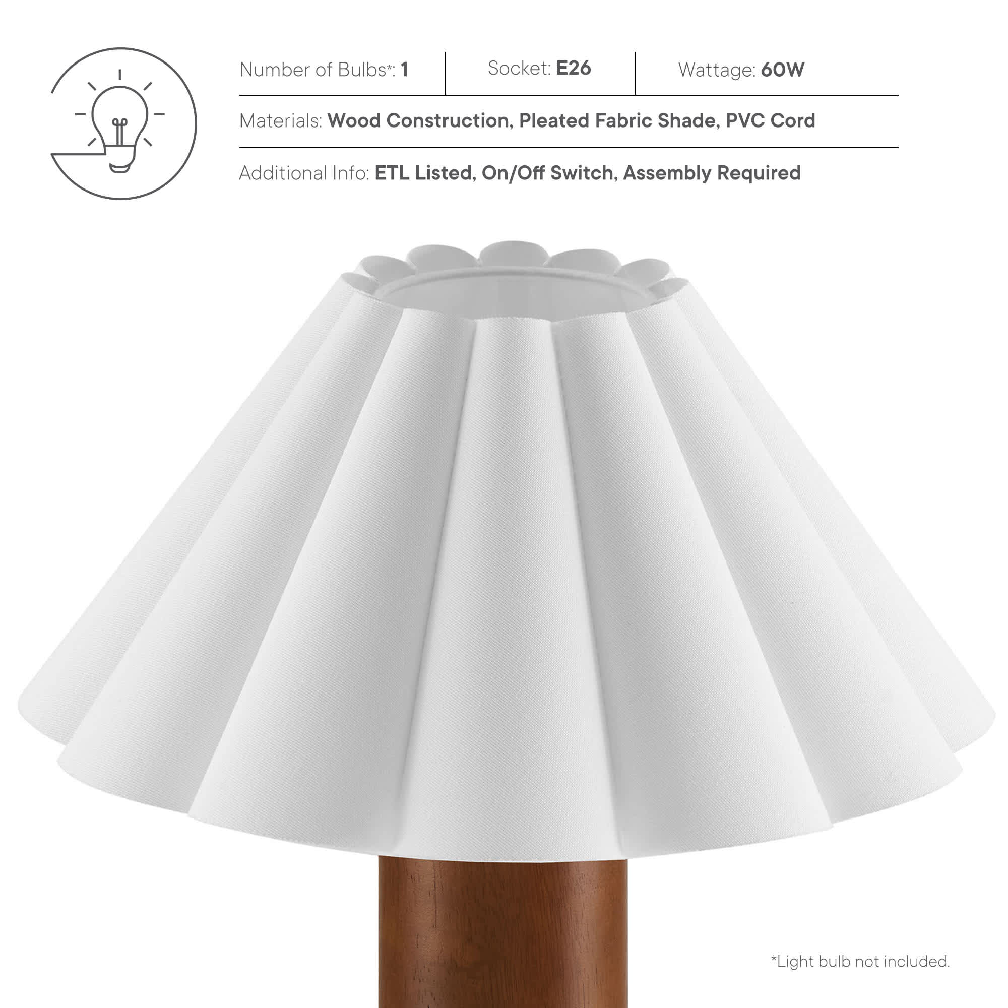 Modway Flora Wood Table Lamp With Pleated Petal Shade in Walnut in the ...