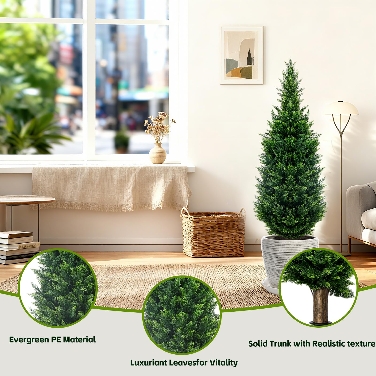 PIGFDK 48-inch Artificial Cedar Trees 2 Pack UV-Resistant Outdoor ...