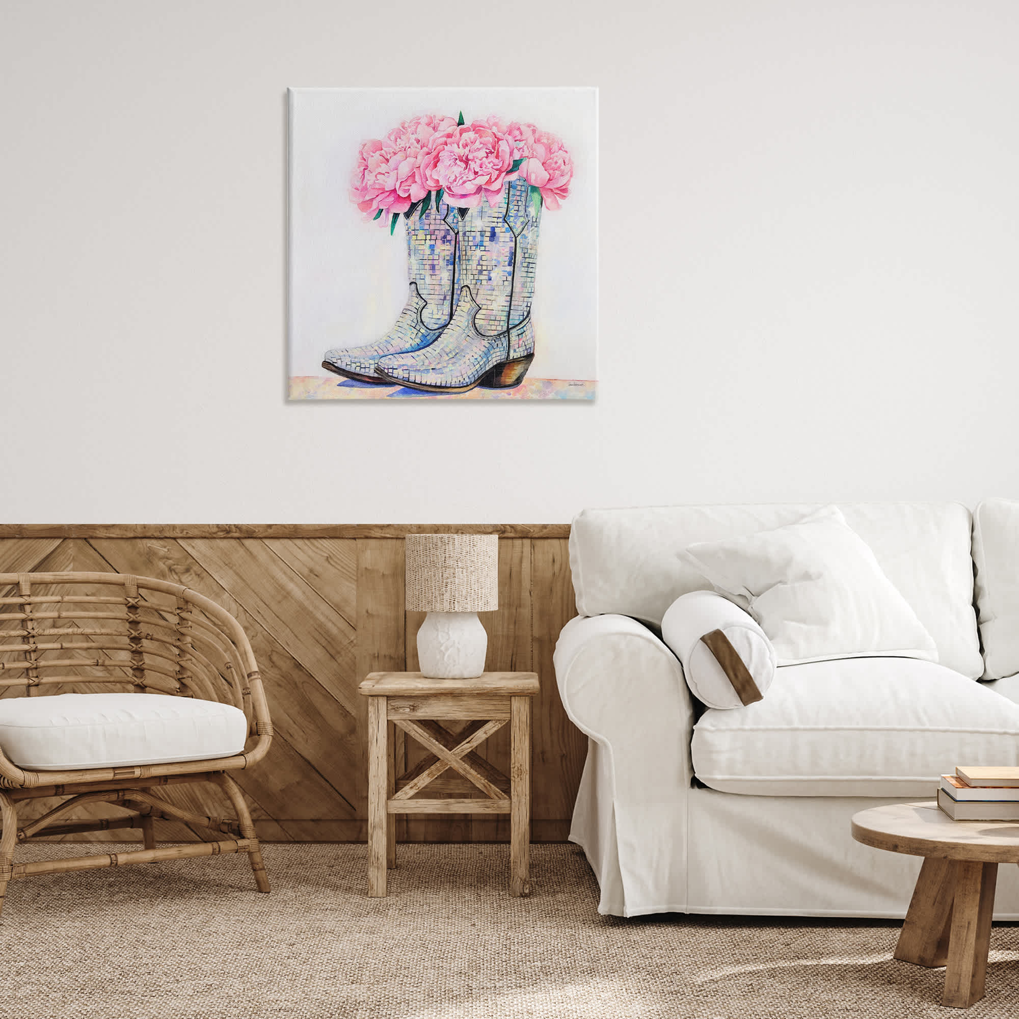 Stupell Industries Floral Shimmering Cowgirl Boot Canvas Wall Art By ...
