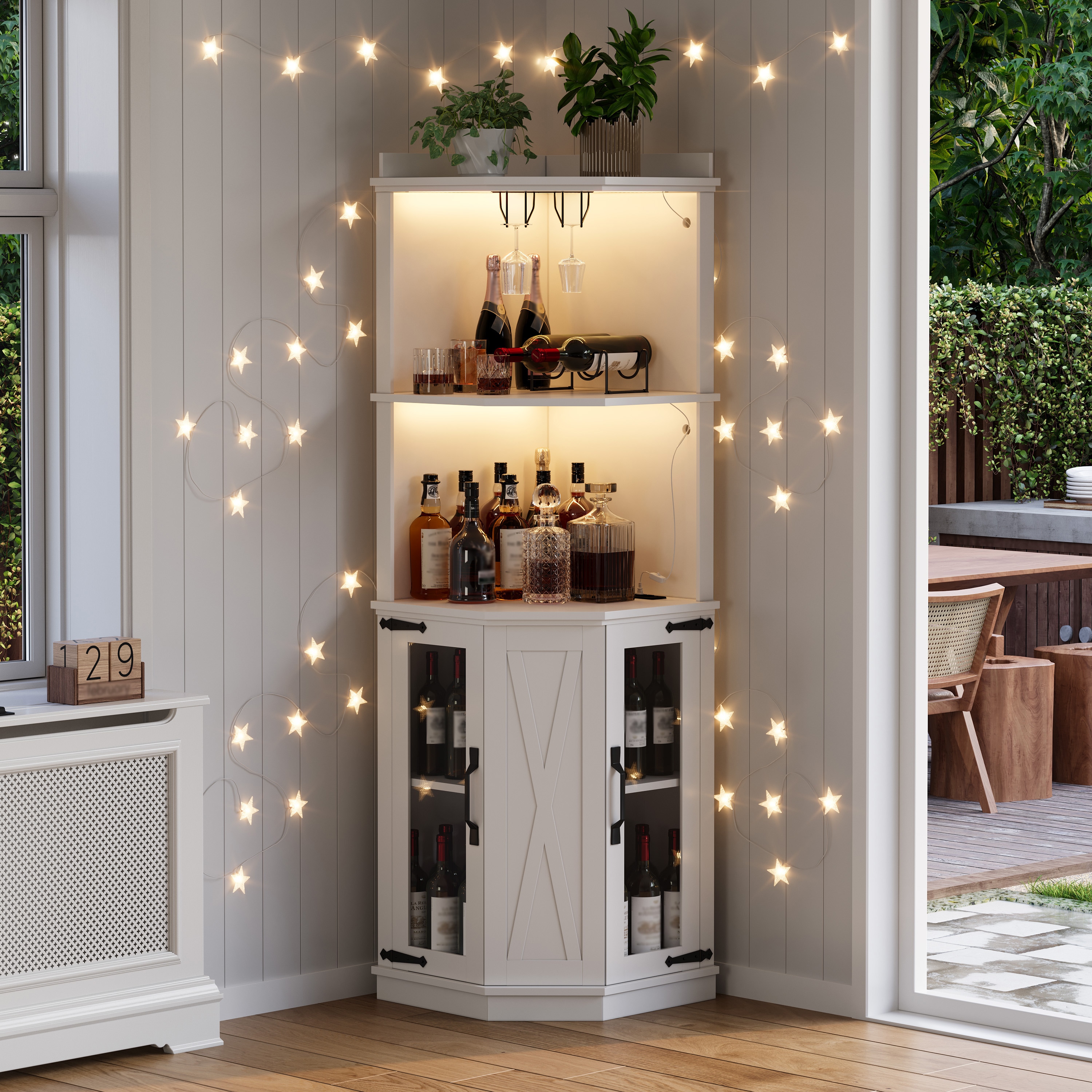 ModernLuxe Assembly Required 67.3inch Corner Bar Cabinet with Power ...