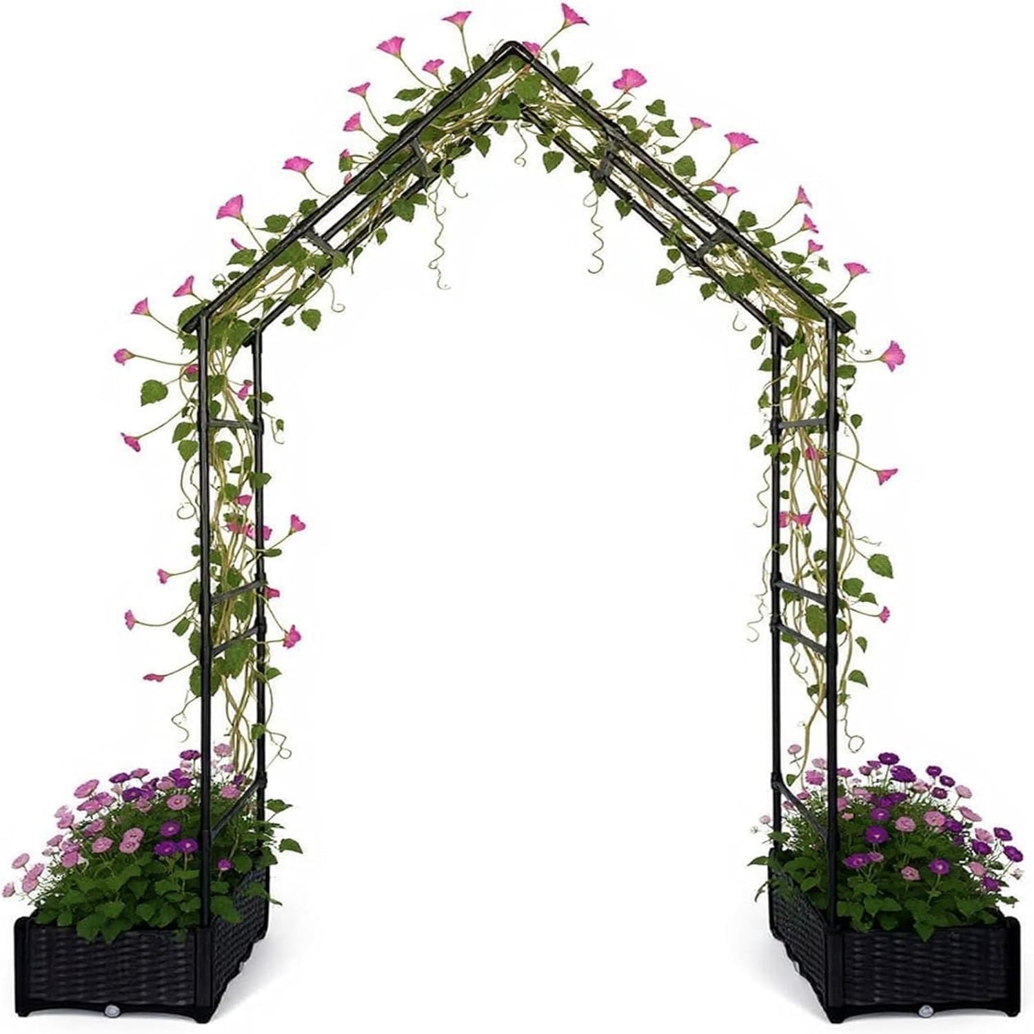 Garvee Outdoor Garden Arch Trellis 94 inch with 2 Planter Boxes Metal ...