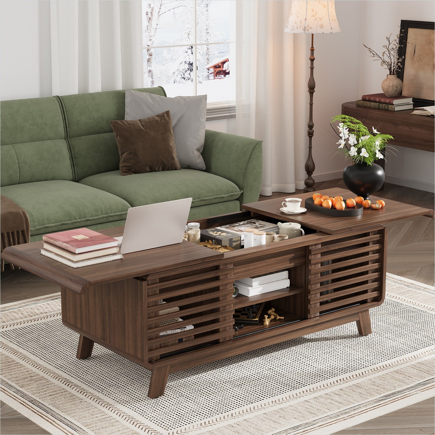 Watnature 47-Inch Storage Coffee Table with Sliding Top and Doors ...