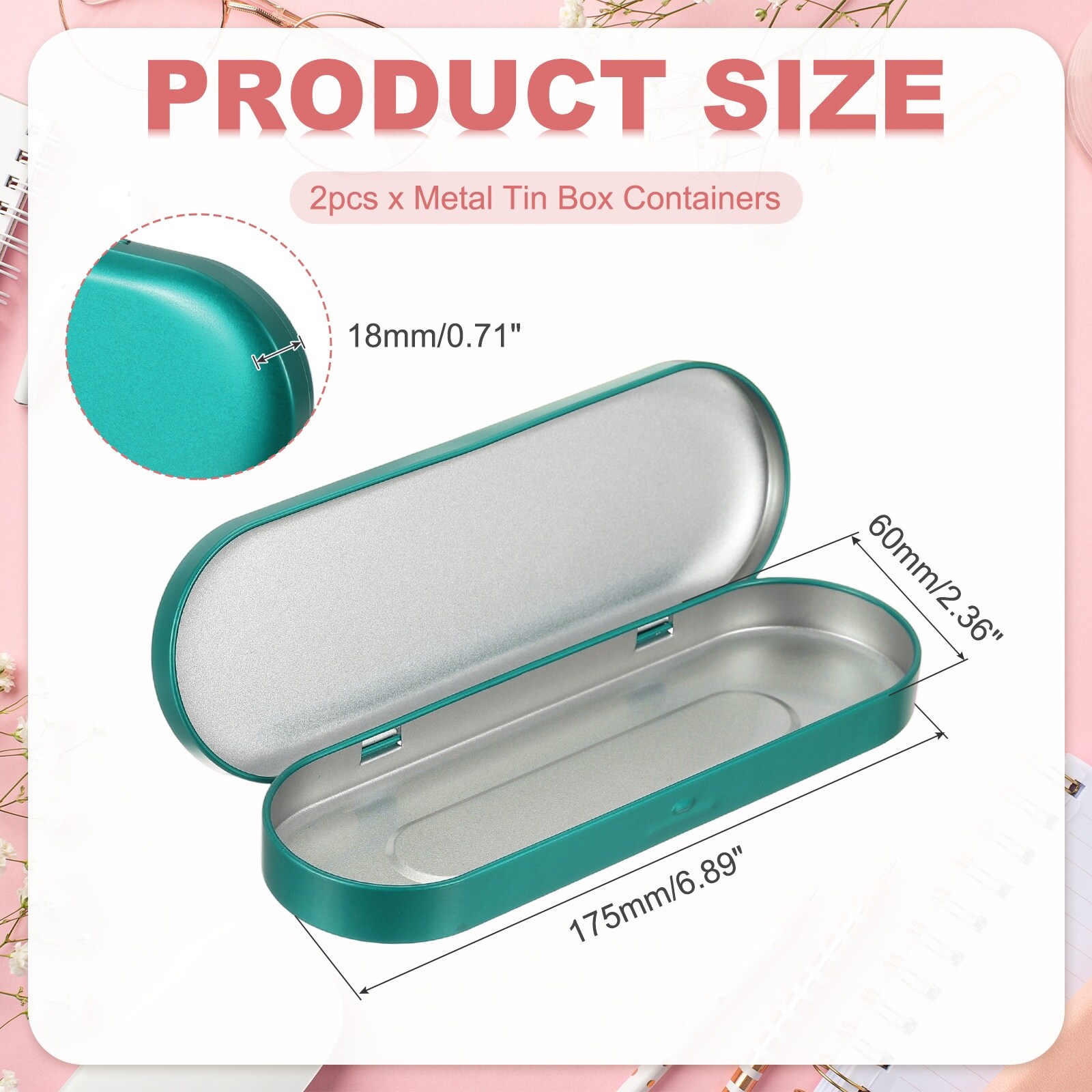 Unique Bargains 2pcs Metal Hinged Tins Box 6.9x2.4x0.7 Inch Rectangular ...