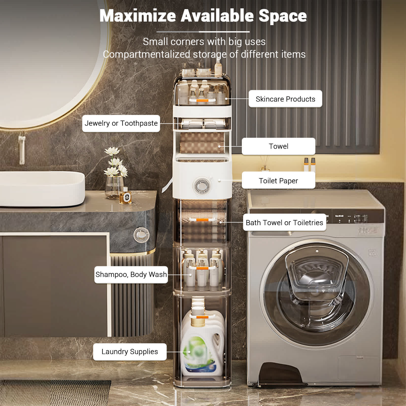 WhizMax Narrow Bathroom Floor Storage Cabinet Waterproof Plastic ...