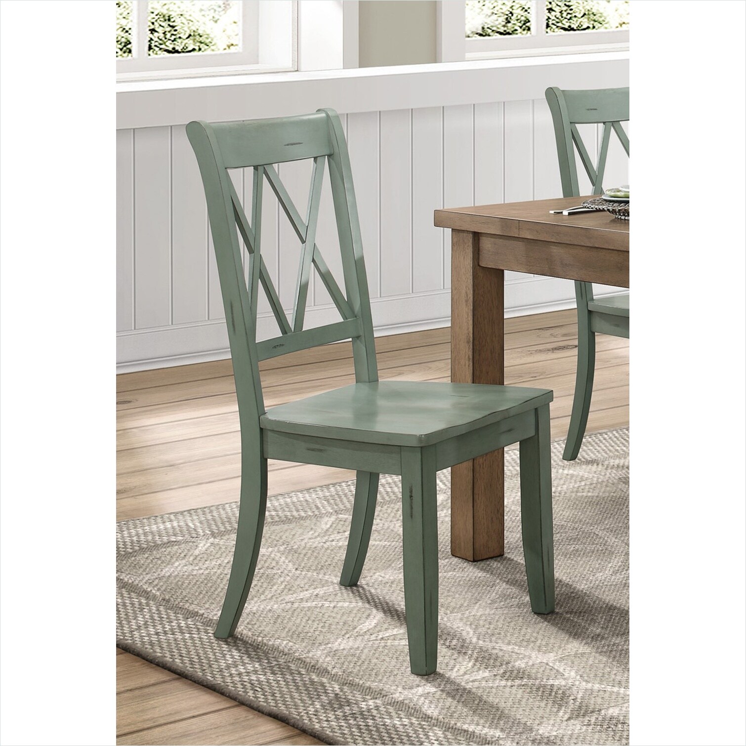 Naturefalls Set of 2 Transitional Teal Side Chairs with Double-X Back ...