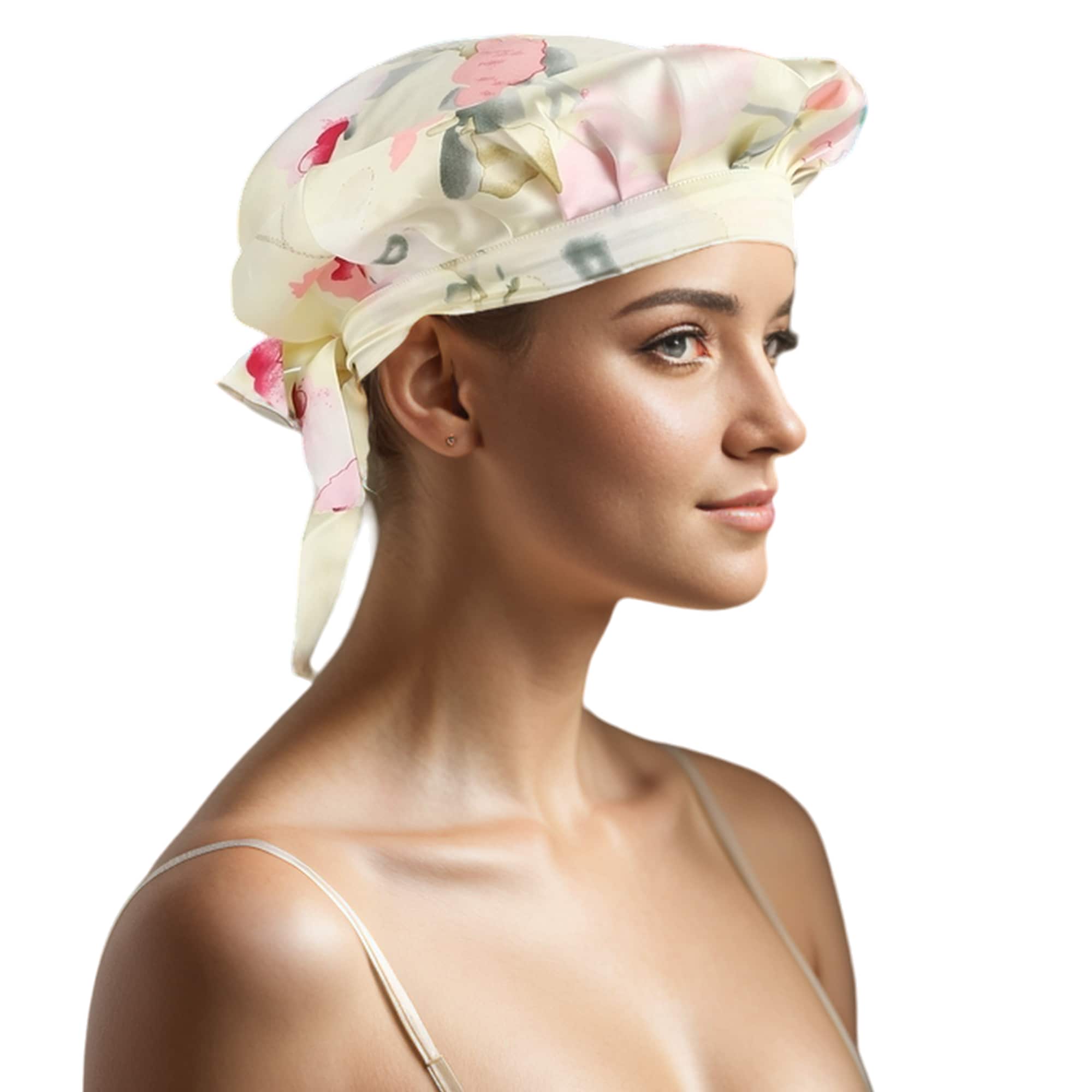 Unique Bargains Faux Silk Floral Hair Bonnet Large Bonnets with Tie ...