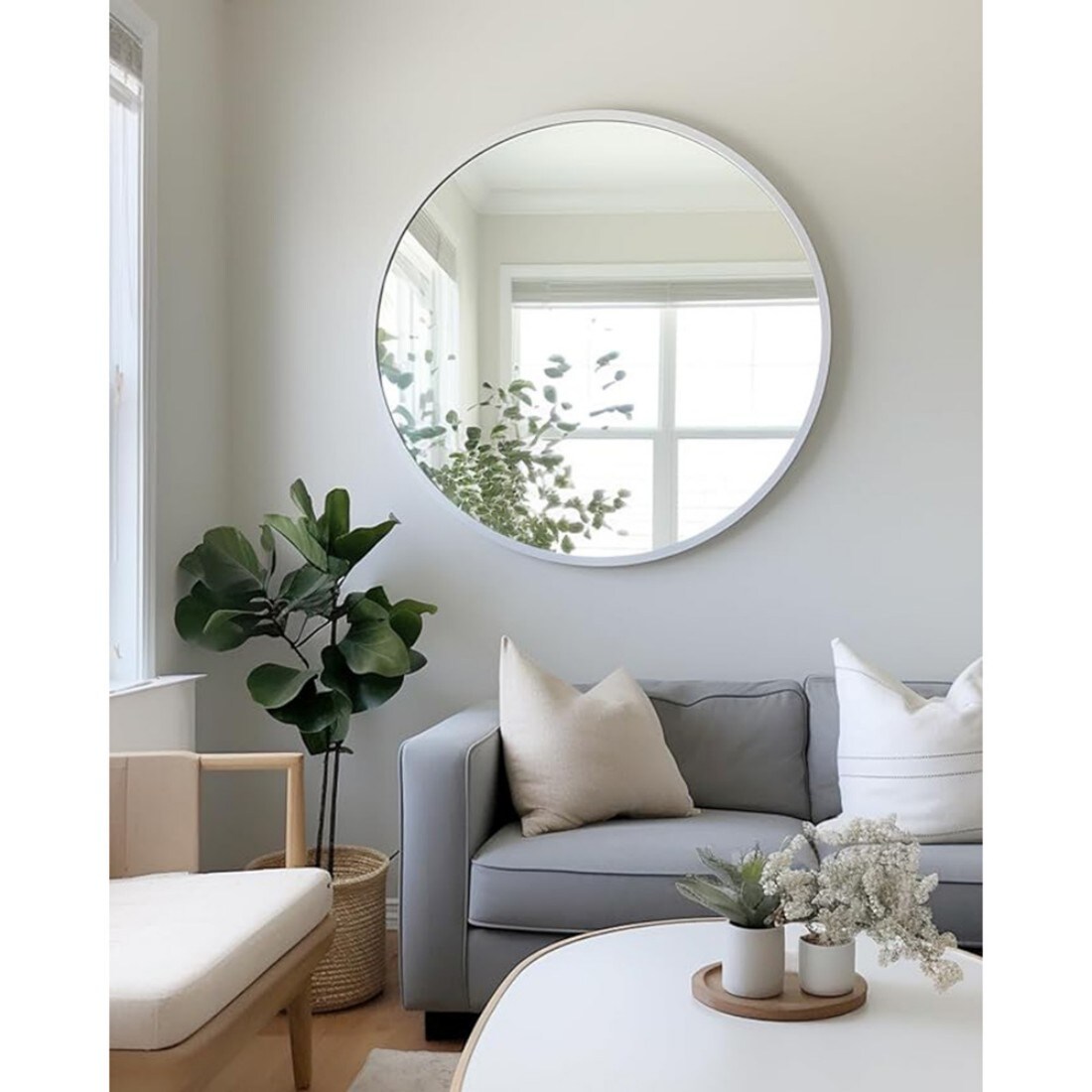 Iseryn 42-in W x 42-in H Round Silver Framed Vanity Mirror in the ...