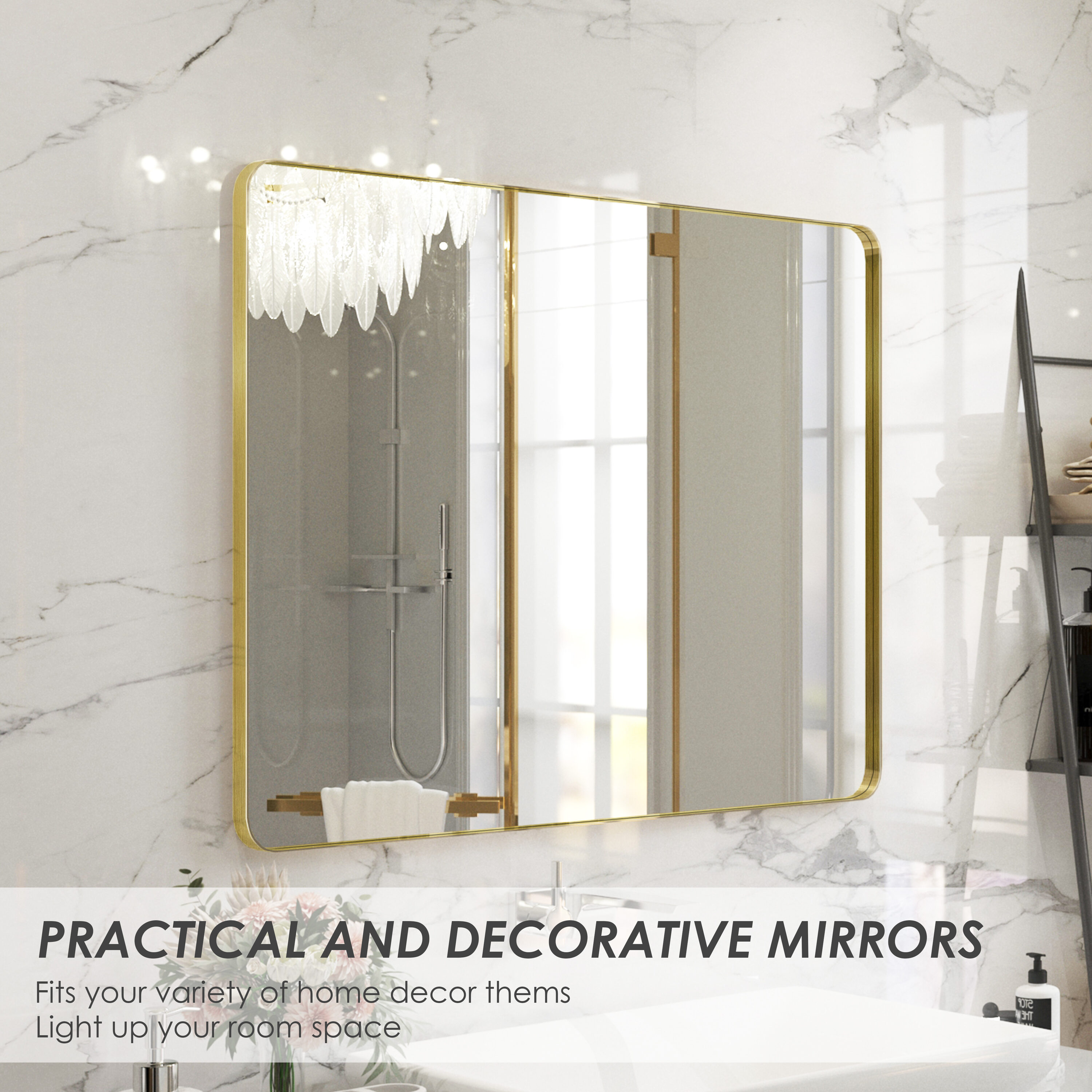 Yulika Ptjz 40-in x 32-in Framed Rectangle Bathroom Vanity Mirror ...