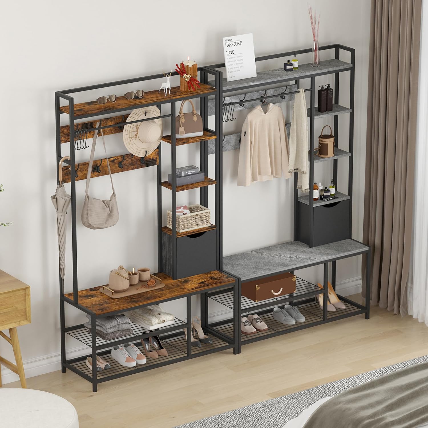 Garvee 5-in-1 Coat Rack Hall Tree with Bench and Shoe Storage ...