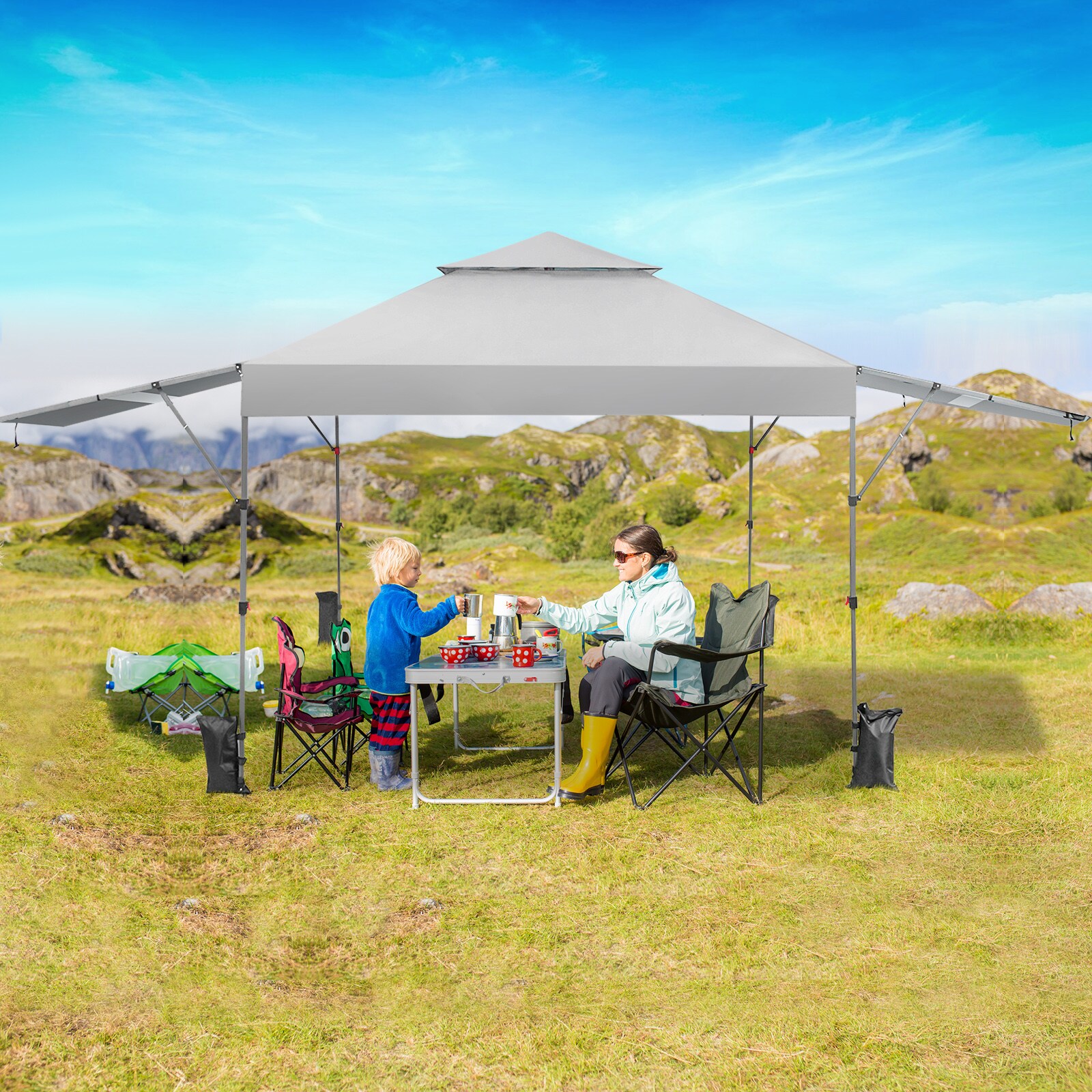Slickblue 10 ft L x 17.6 ft W Rectangular Pop Up Canopy Tent with Dual ...