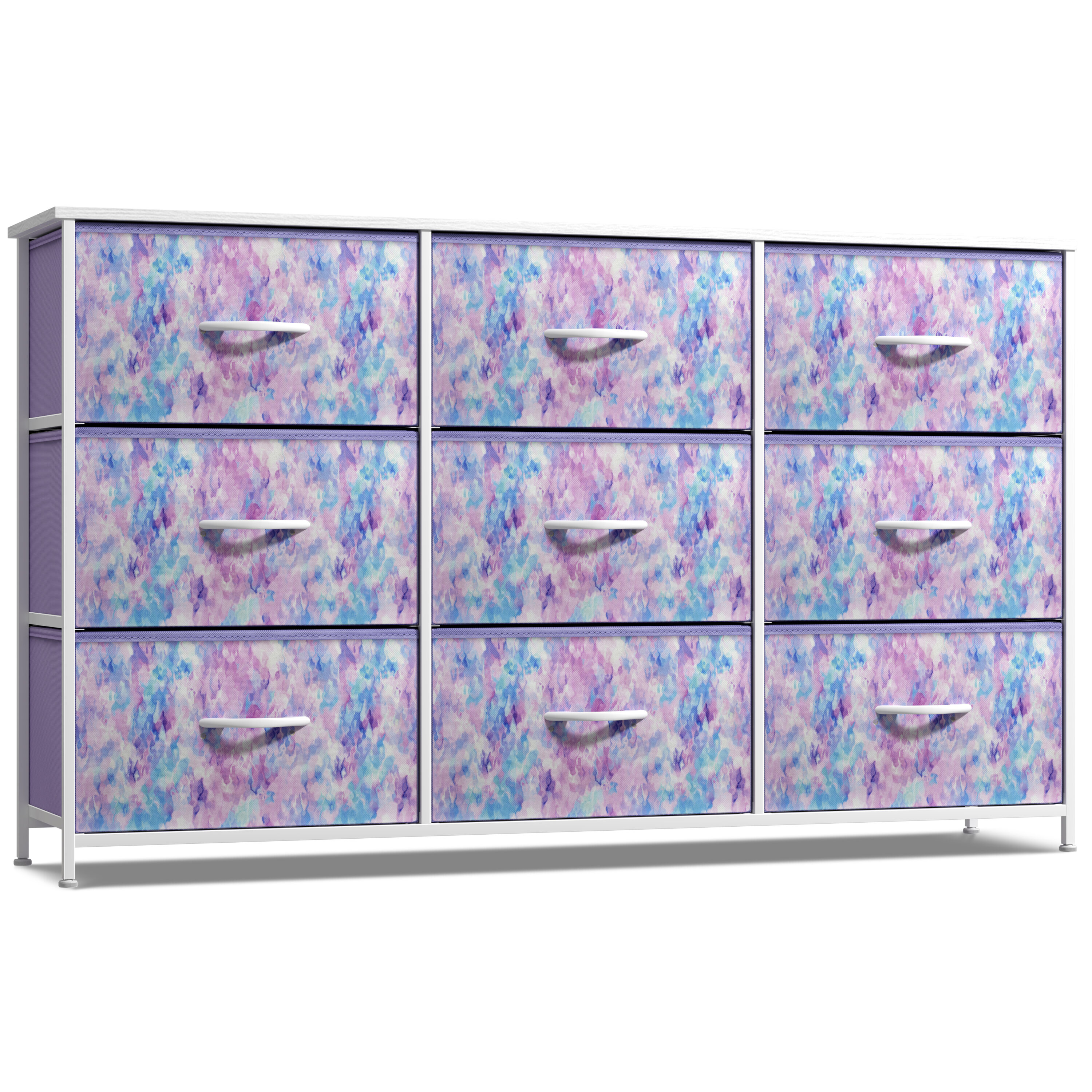 SORBUS 9 Drawers DresserStorage Unit with Steel Frame Wood Top Fabric ...