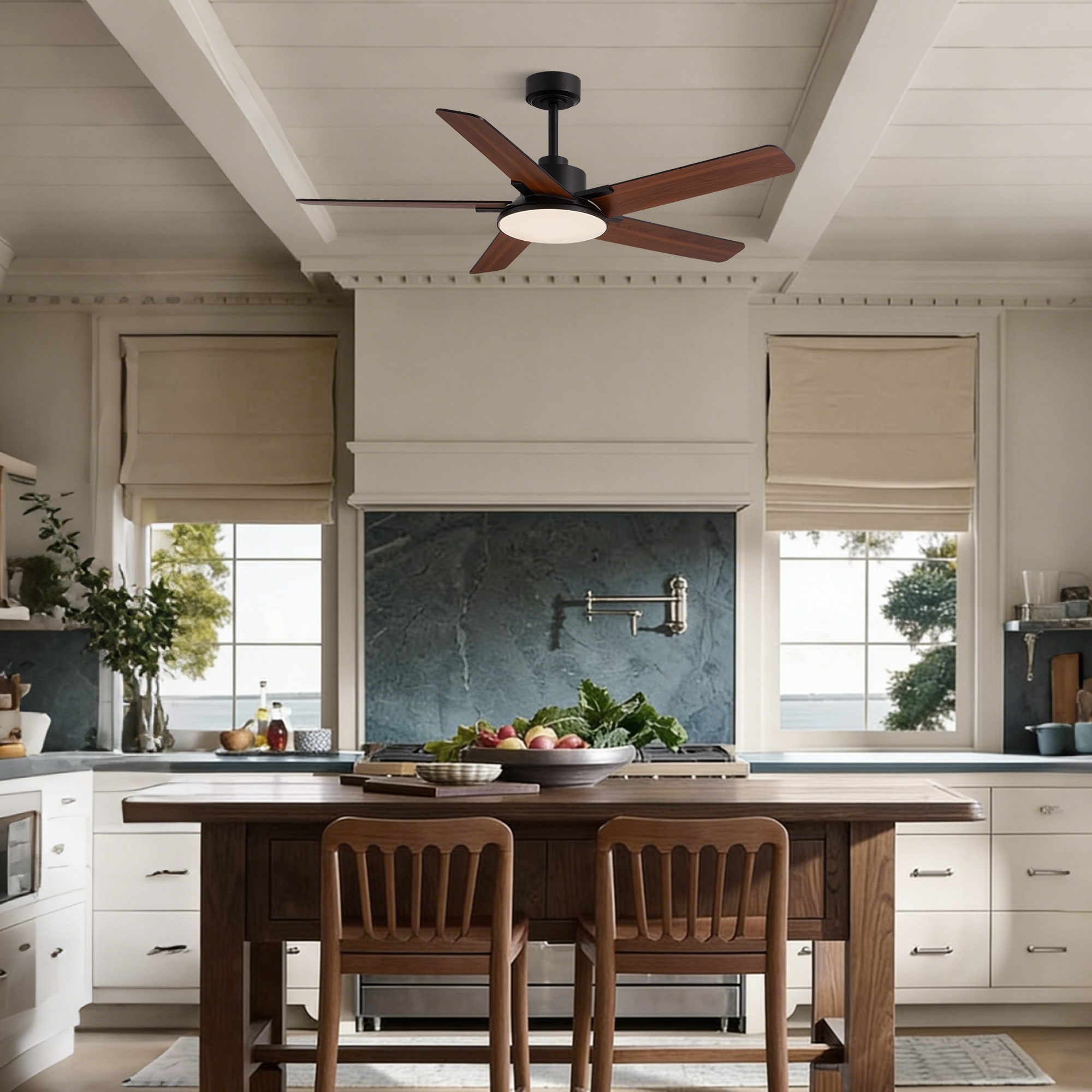 FANNEHONNE 52-in Modern Black Ceiling Fan with LED Light Remote and App ...