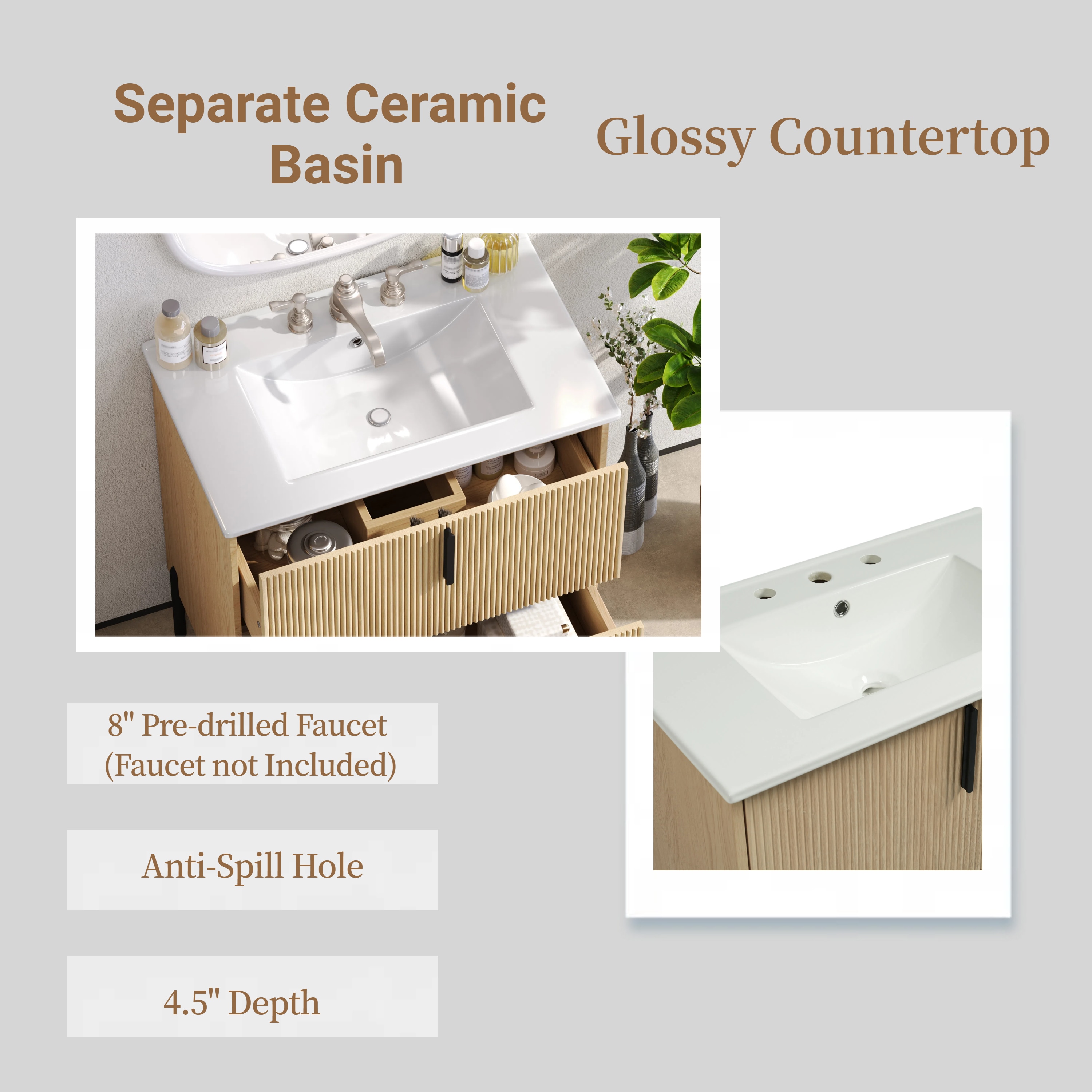 ModernLuxe Assembly Required 30inch Bathroom Vanity with Ceramic Sink ...