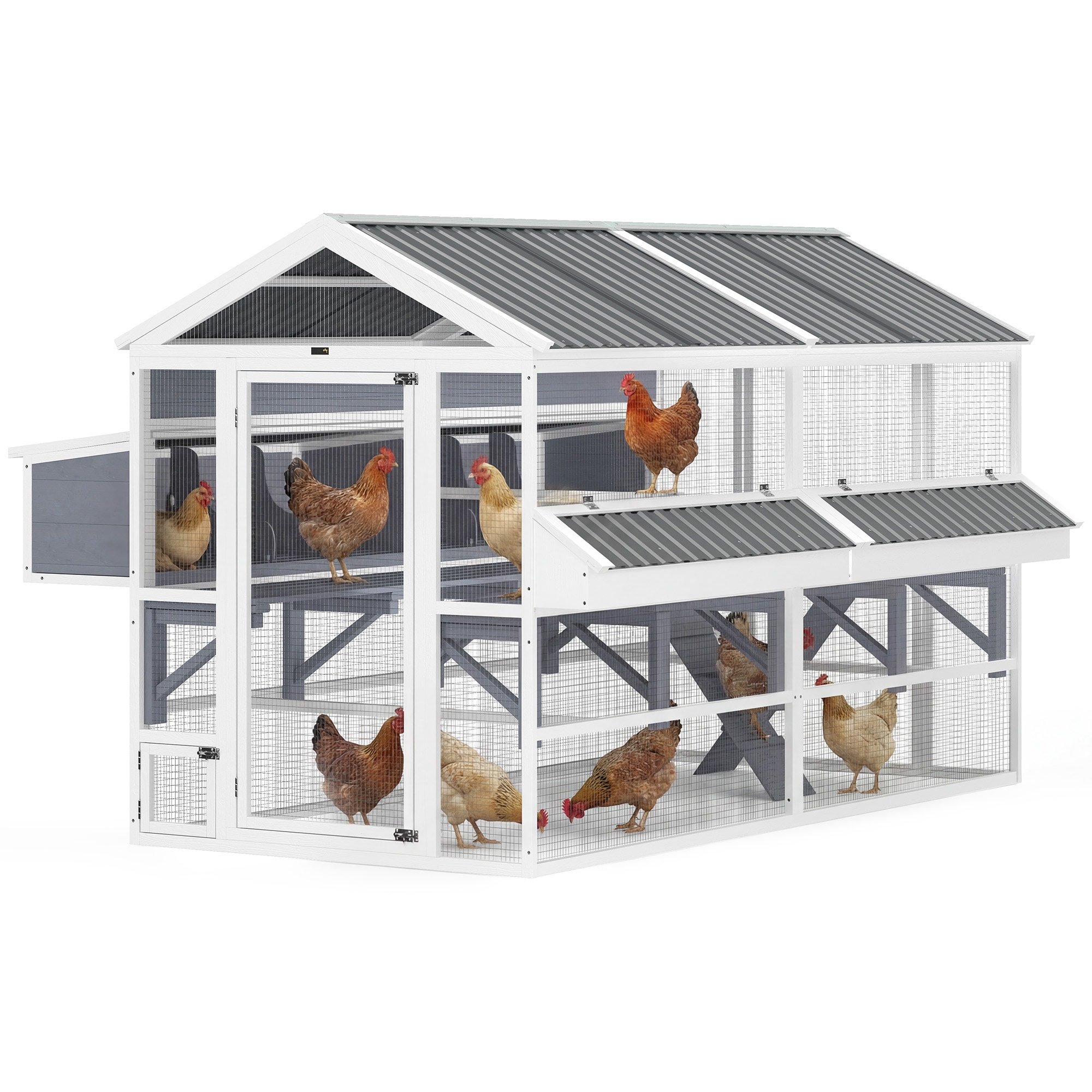 PawHut Wooden Chicken Coop Large Outdoor Hen House with 2 Feeders 2 ...