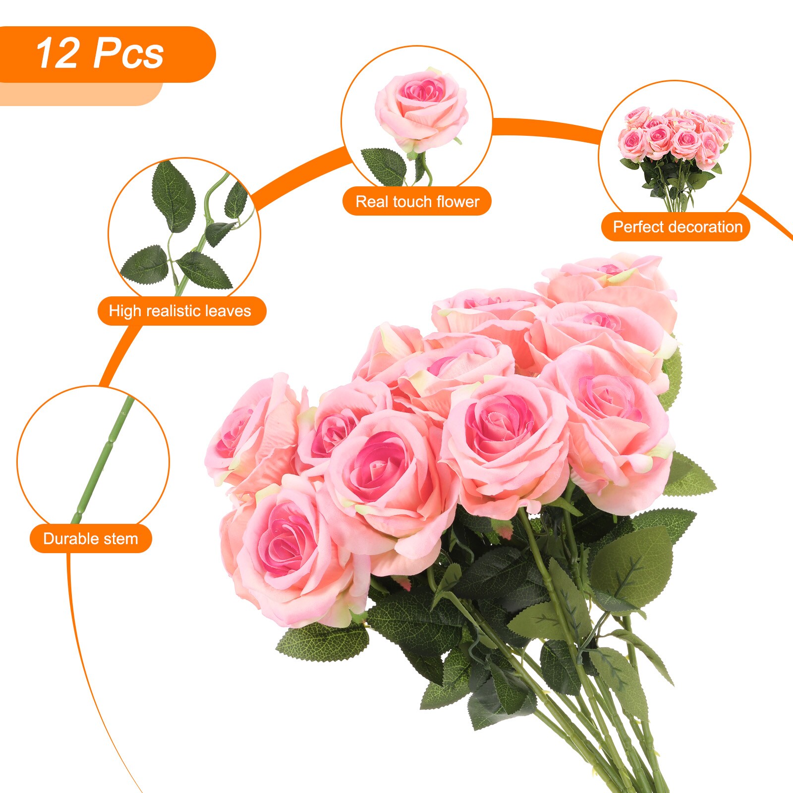 Unique Bargains 12pcs Pink Core Roses Artificial Flowers Velvet Rose ...
