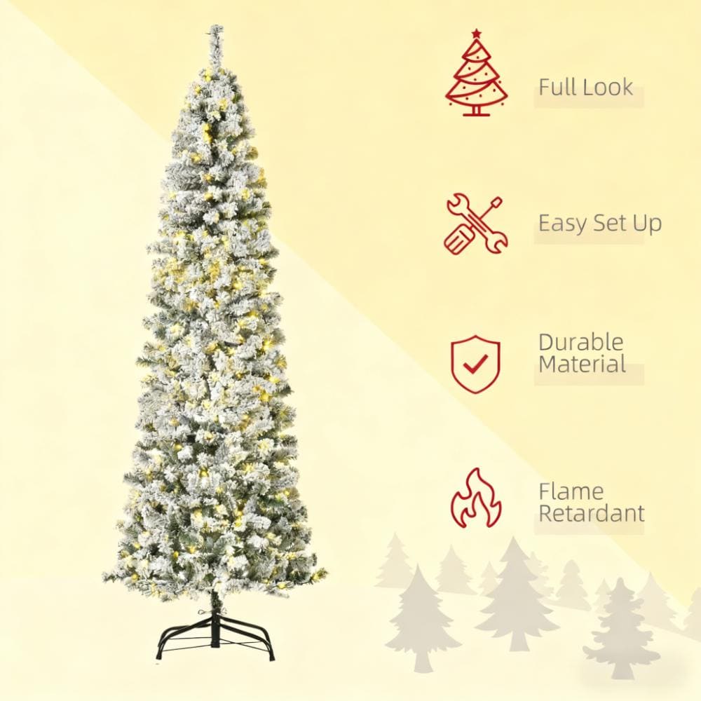 LOVMOR Pre Lit Flocked Pencil Christmas Tree Perfect Slim Corner Accent ...
