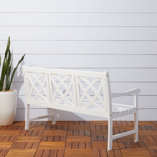 VIFAH VIFAH Bradley 57-in W x 34-in H White Acacia Traditional Bench in ... VIFAH VIFAH Bradley 57-in W x 34-in H White Acacia Traditional Bench in ...