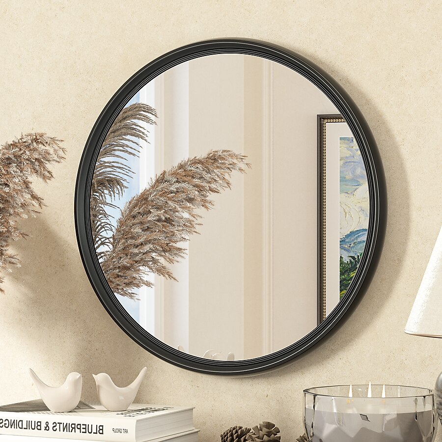 Keonjinn 28.4-in W x 28.4-in H Round Matte Black Beveled Wall Mirror in ... Keonjinn 28.4-in W x 28.4-in H Round Matte Black Beveled Wall Mirror in ...