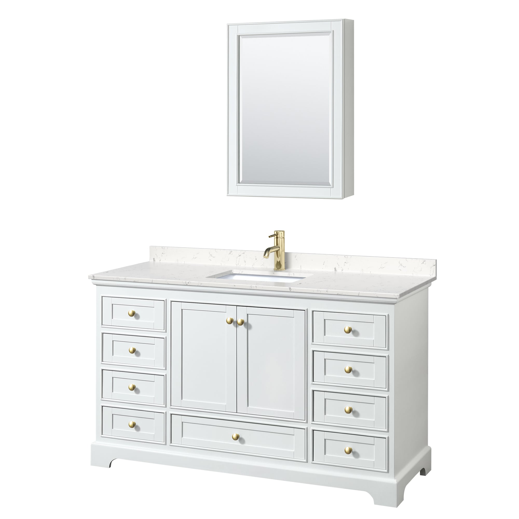 Wyndham Collection Deborah 60-in White with Brushed Gold Trim ...
