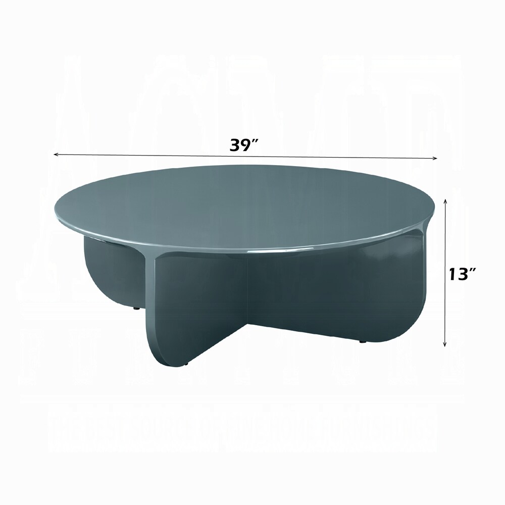 Benzara Lemy 39 in. Teal Blue Round Wood Coffee Table with Cross Legs ...