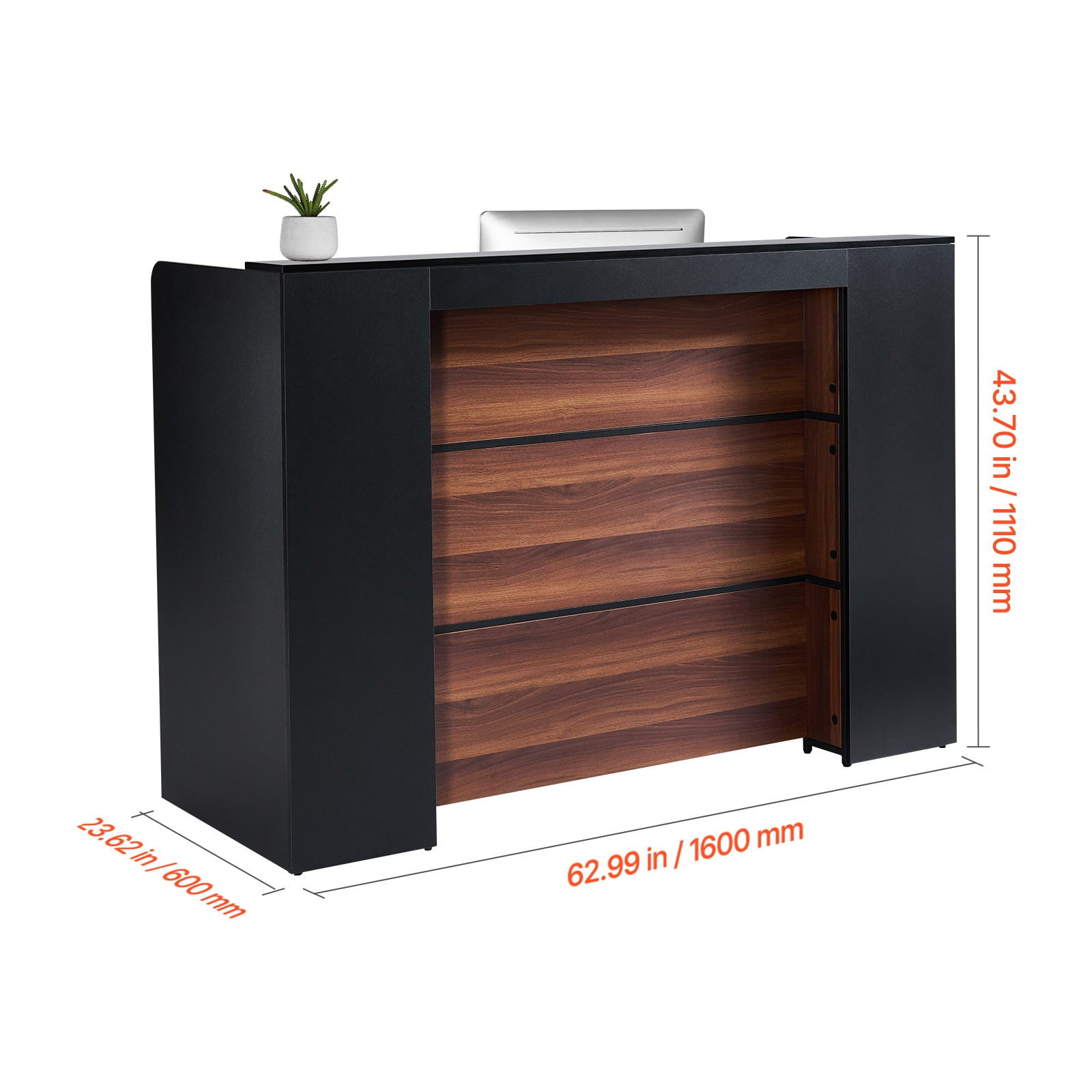 GIVIMO 62-in Rectangular Reception Desk with LED Strip Light Melamine ...