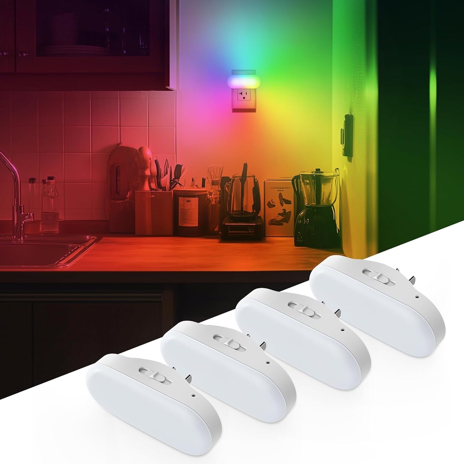 DORESshop RGB Night Lights Plug into Wall 4 Pack Dusk to Dawn Color ...