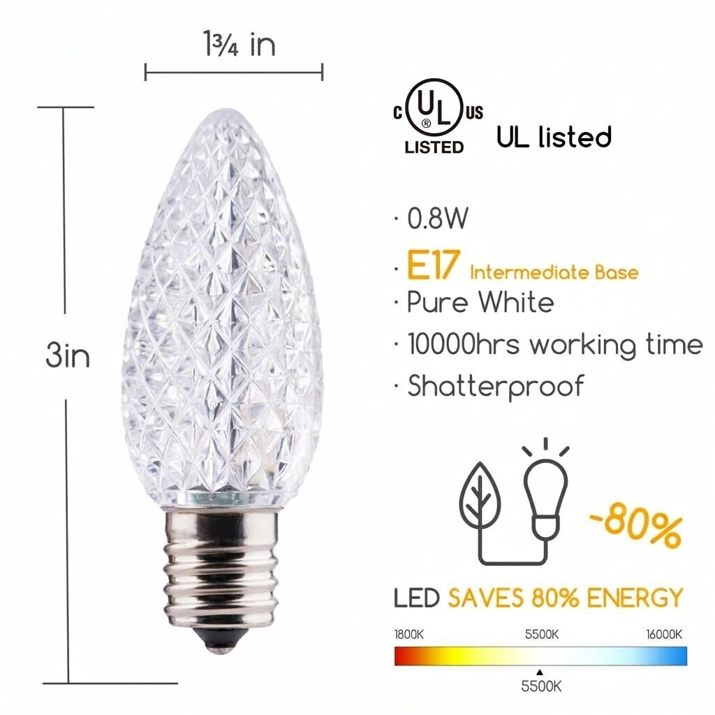 Oyezvary 25 Pack C9 LED Replacement Christmas Light Bulb Cool White ...